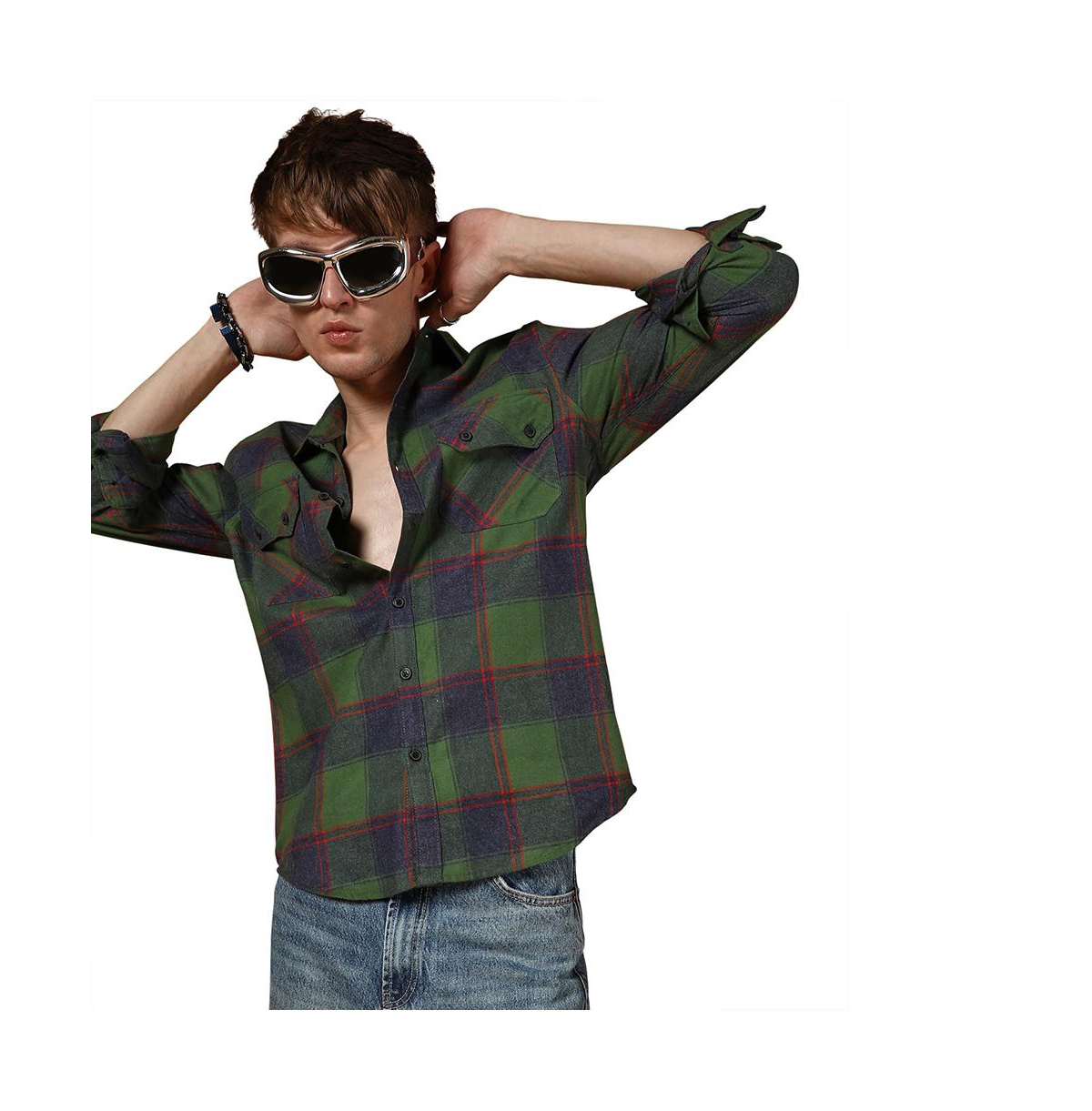 Click here for Campus Sutra Mens Forest Green & Indigo Blue Buffa... prices