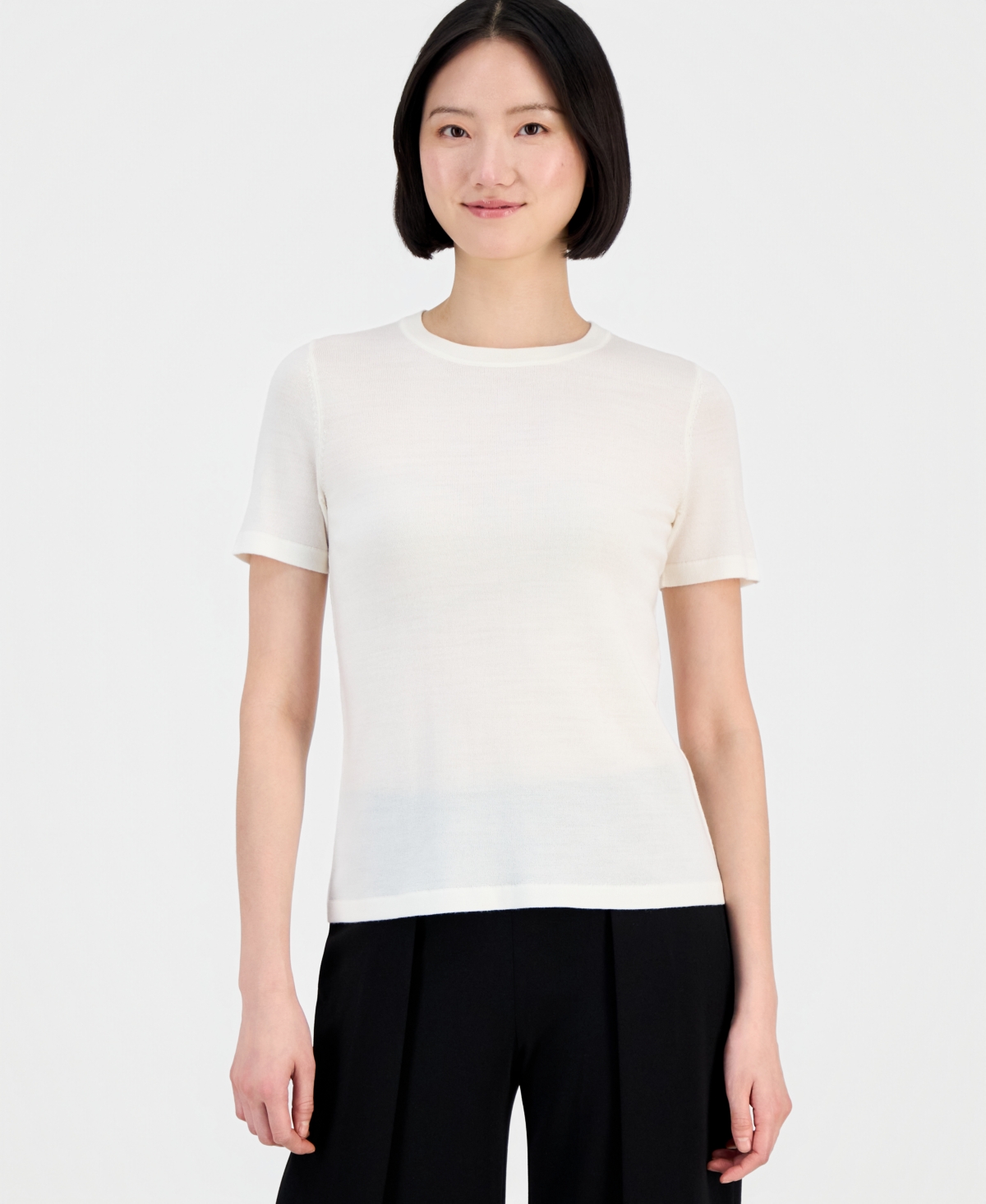 Click here for Anne Klein Womens Merino Wool Short-Sleeve Sweater... prices
