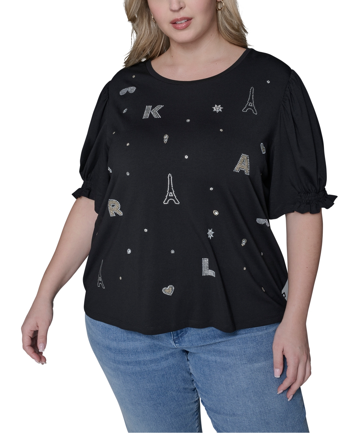 Click here for Karl Lagerfeld Paris Plus Size Crewneck Top - Blac... prices