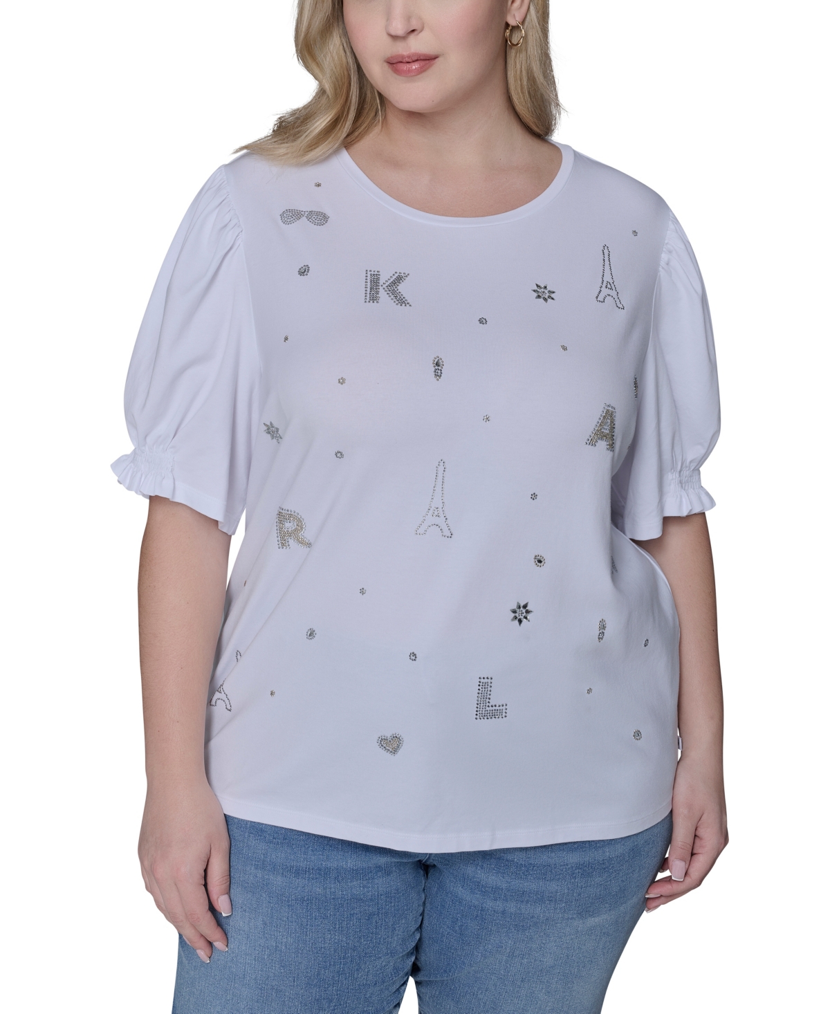 Click here for Karl Lagerfeld Paris Plus Size Crewneck Top - Whit... prices