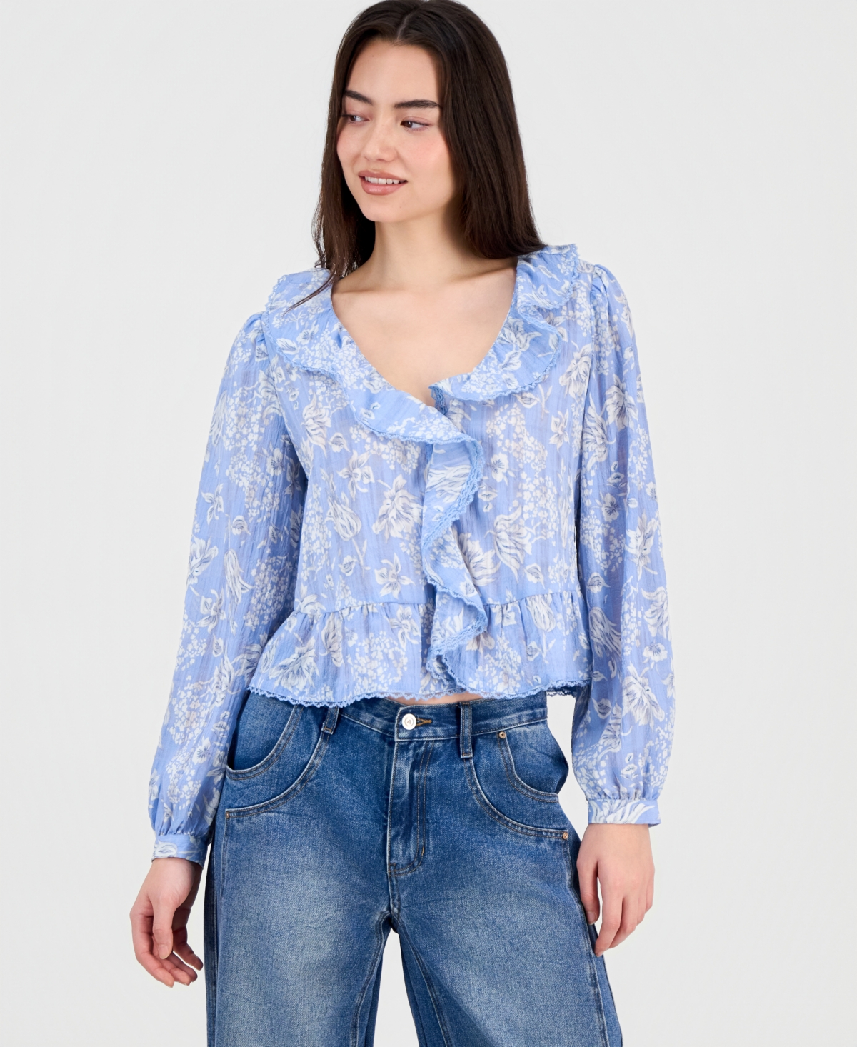 Click here for And Now This Petite Lace Trim V-Neck Ruffle Top  M... prices