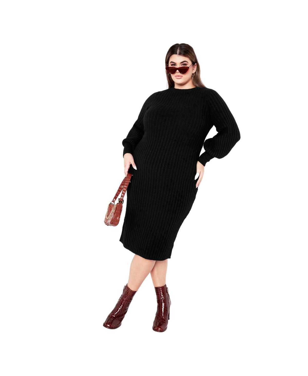 Click here for Avenue Womens Plus Size Sasha Rib Dress - Black prices