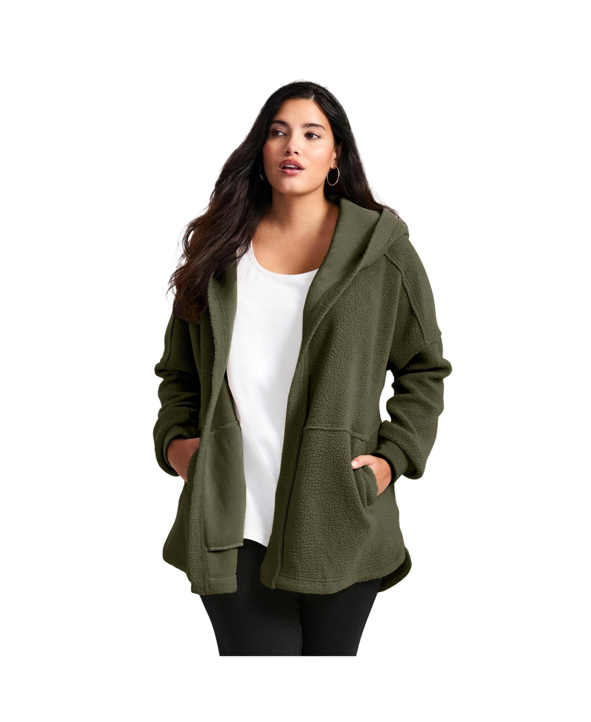 Click here for Avenue Womens Weekender Hooded Fleece Jacket - Oli... prices