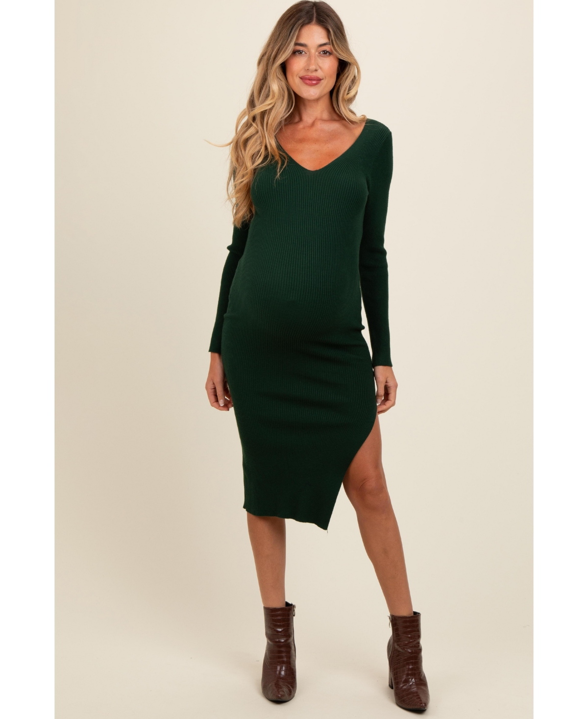 Click here for Pinkblush Maternity Ribbed Knit Side Slit Midi Dre... prices