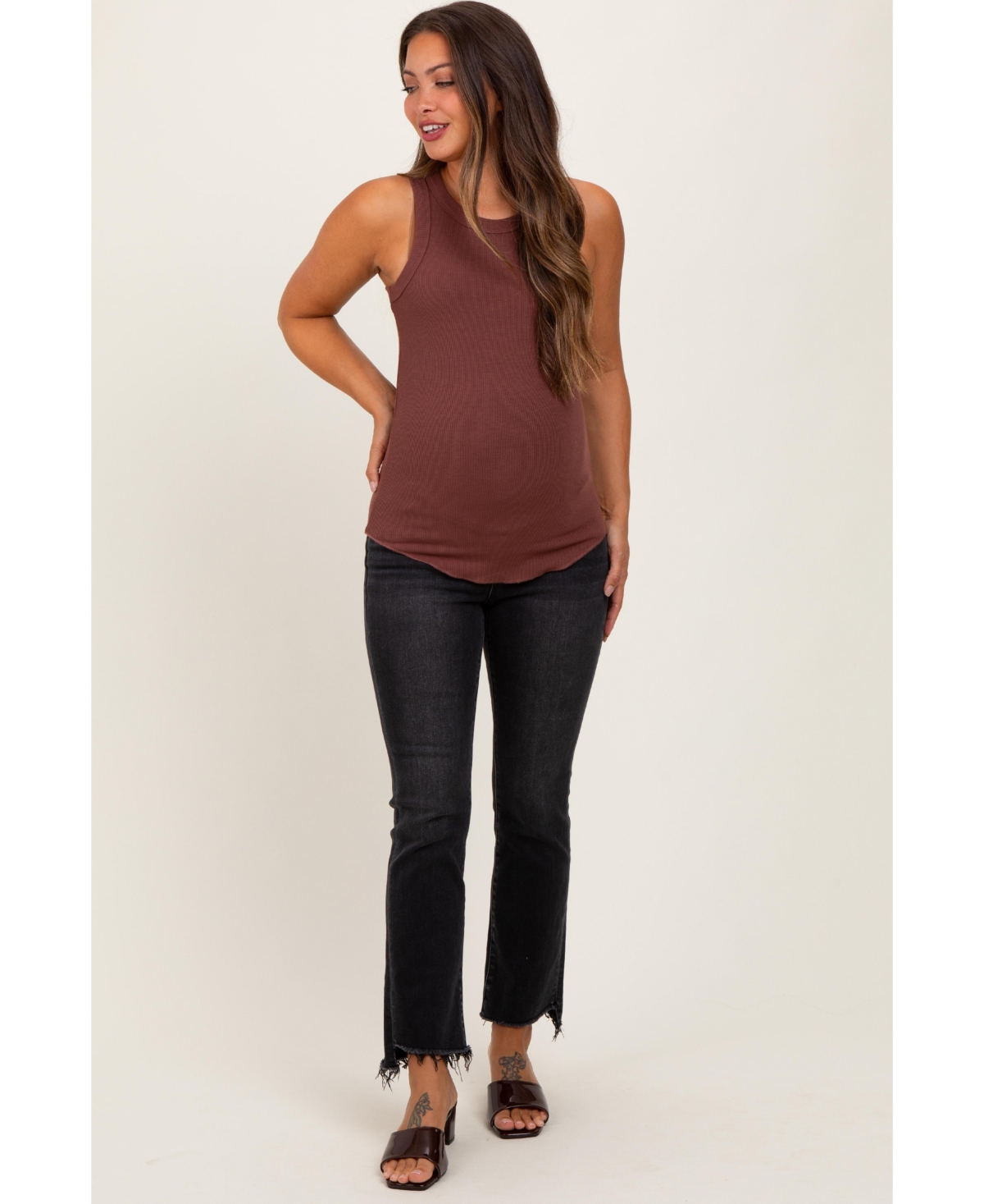Click here for Pinkblush Maternity Washed Raw Hem Crop Flare Jean... prices