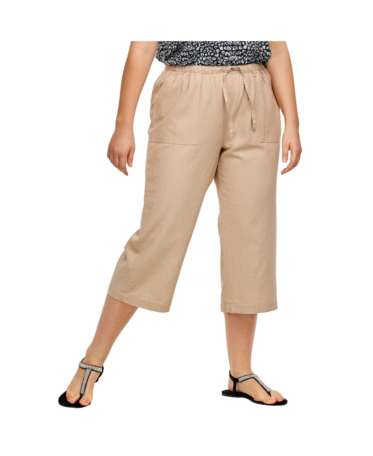 Click here for ellos Womens Linen-Blend Drawstring Capris - New k... prices
