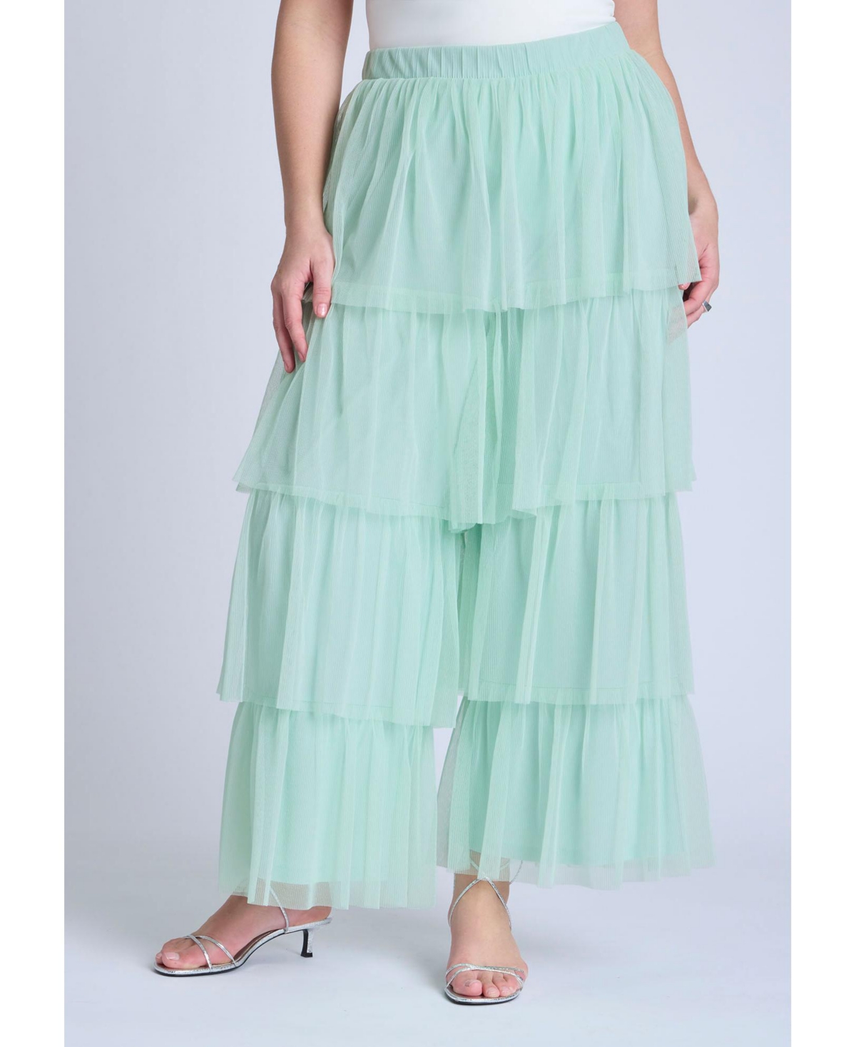 Click here for Eloquii Womens Tulle Ruffle Pant - Subtle green prices