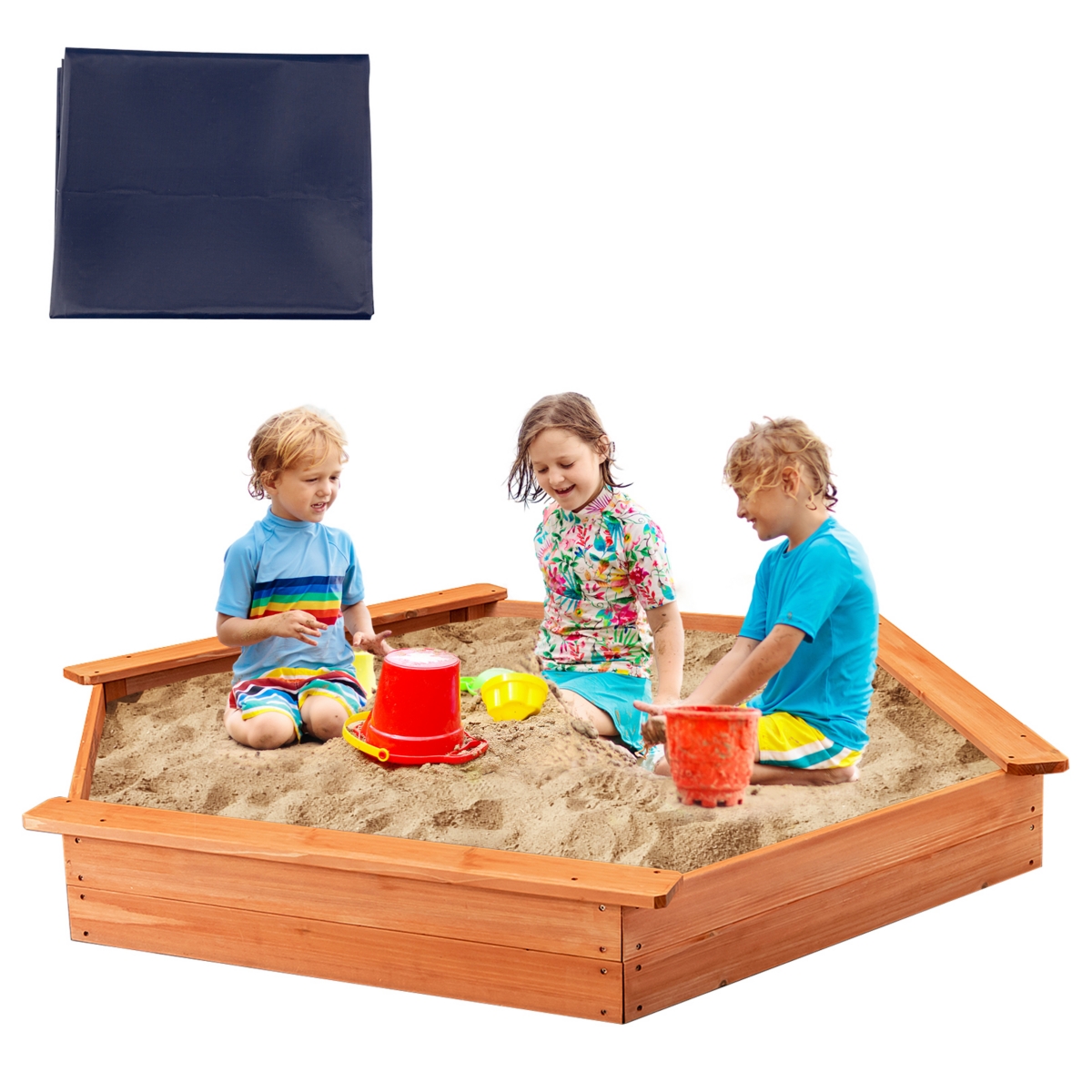 Click here for Sugift Hexagon Wooden Cedar Sand Box With Seat Boa... prices