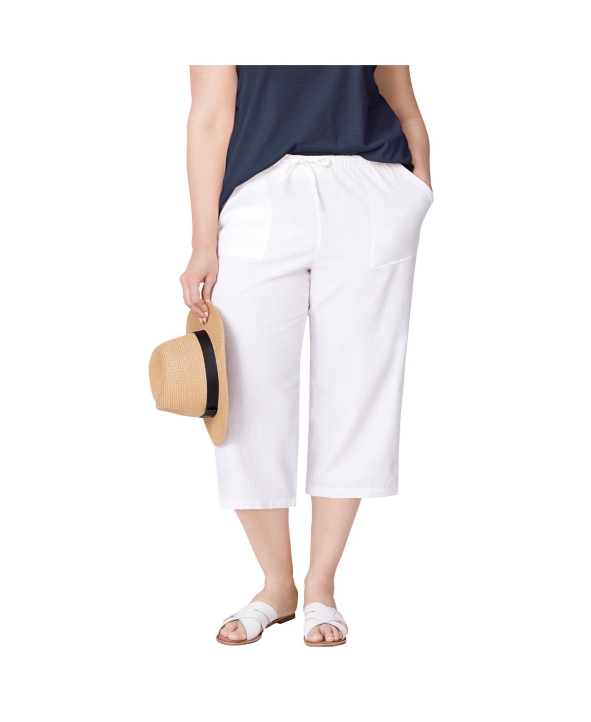 Click here for ellos Womens Linen-Blend Drawstring Capris - White prices