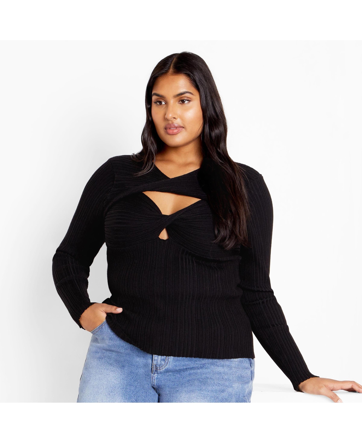Click here for City Chic Plus Size Kaleigh Knit Sweater - Black prices