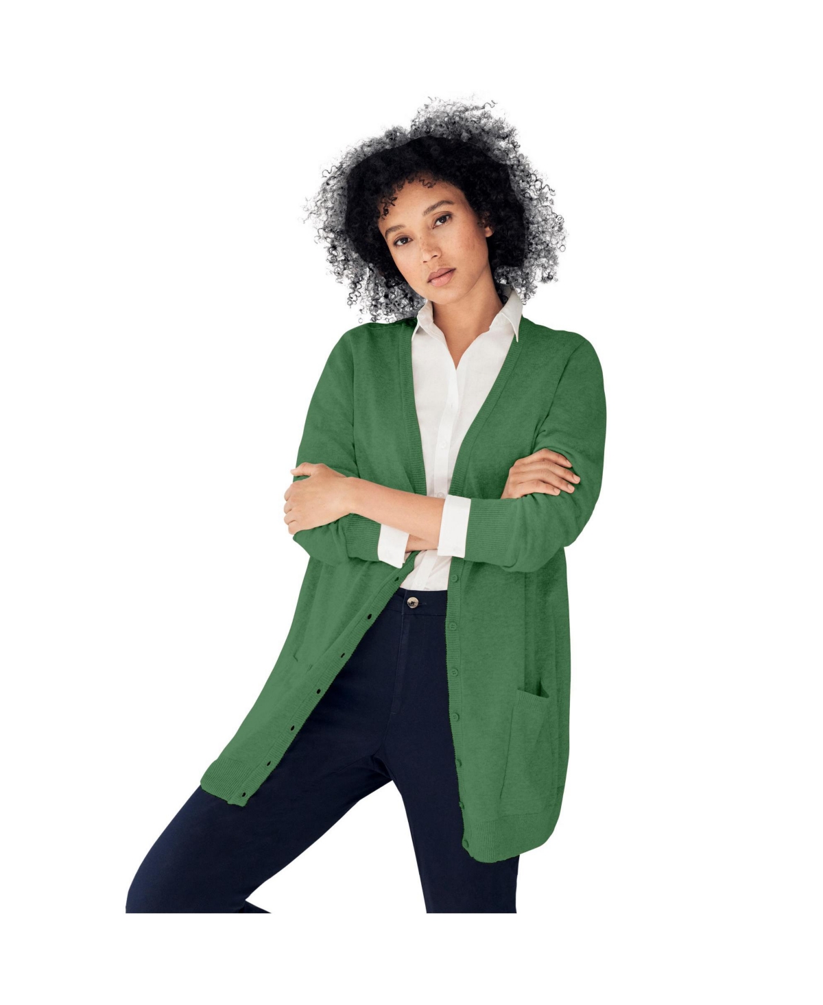 Click here for ellos Womens Boyfriend Cardigan - Forest jade prices