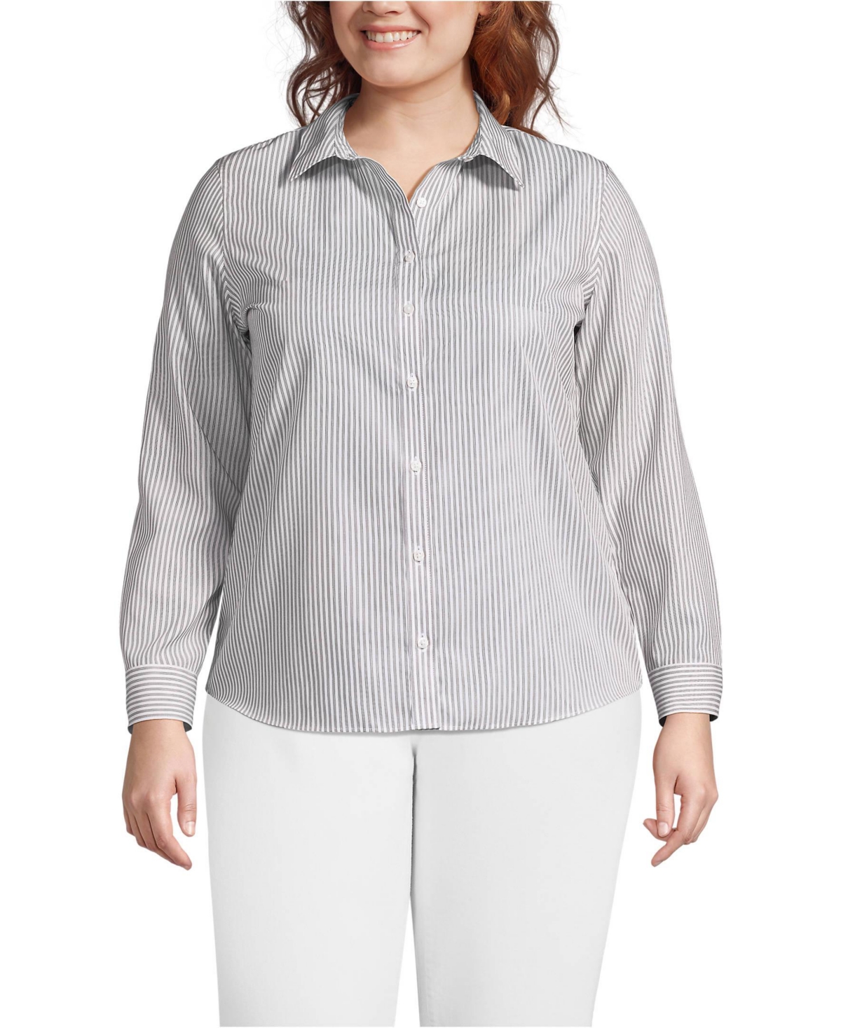 Click here for Lands End Plus Size No Iron Button Front Shirt - D... prices