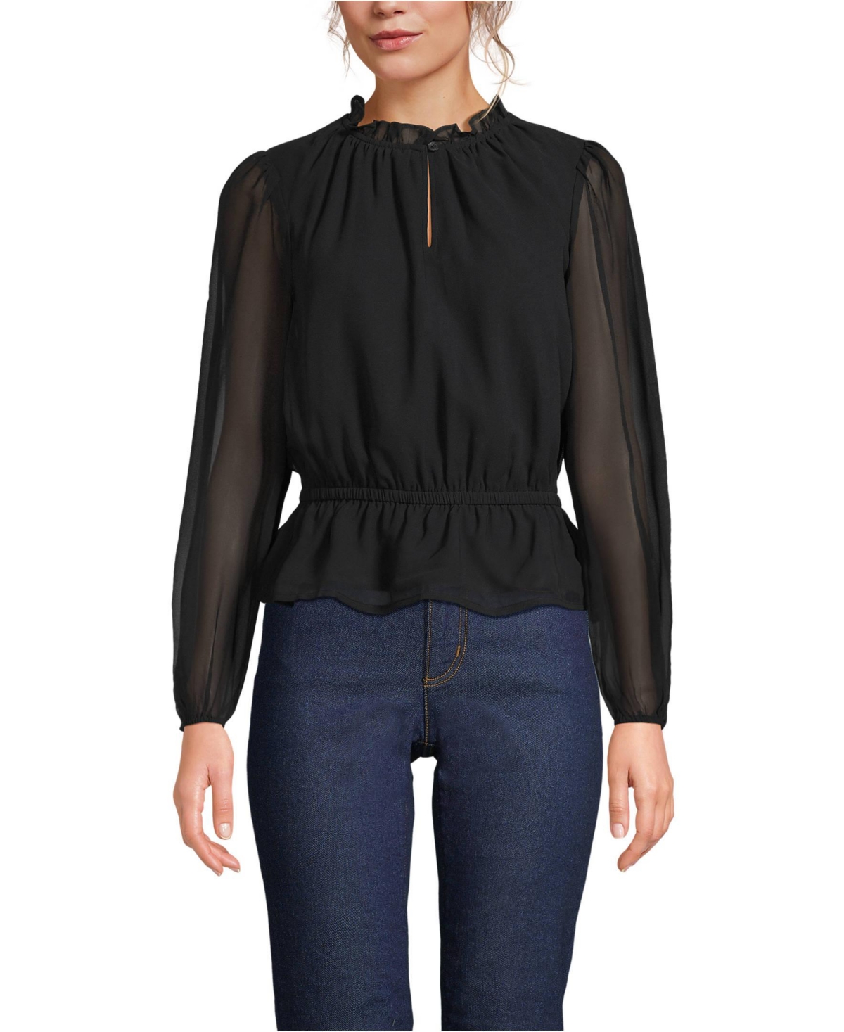 Click here for Lands End Womens Chiffon Peplum Top - Black prices