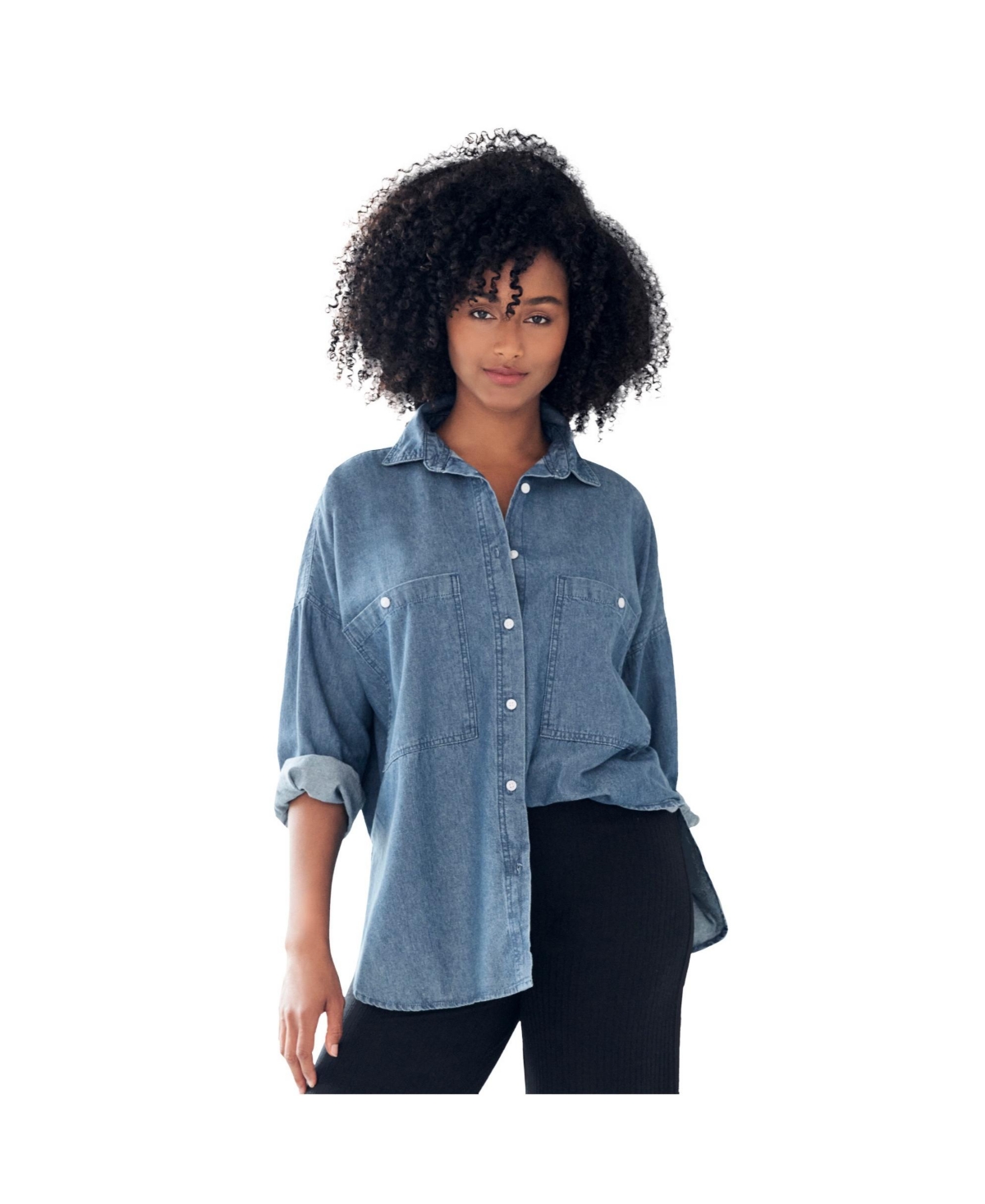 Click here for ellos Womens Oversized Button-Front Denim Shirt -... prices