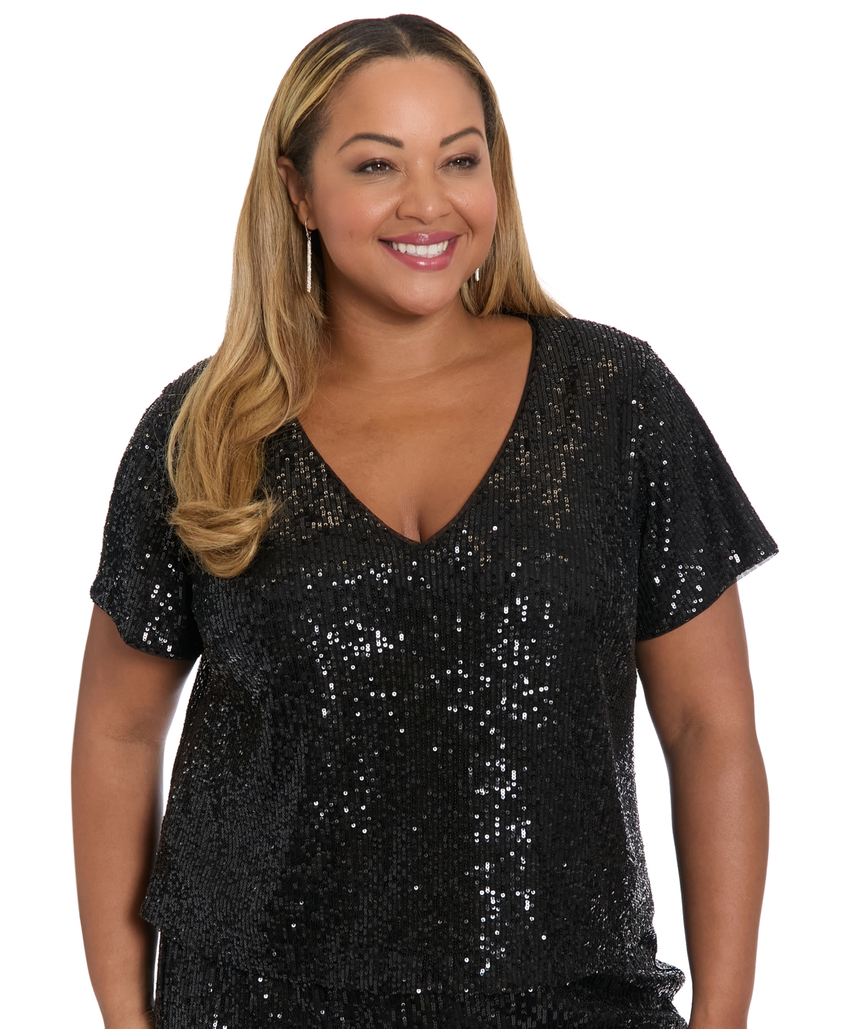 Click here for Muse Plus Size Cropped V-Neck Top - Black prices