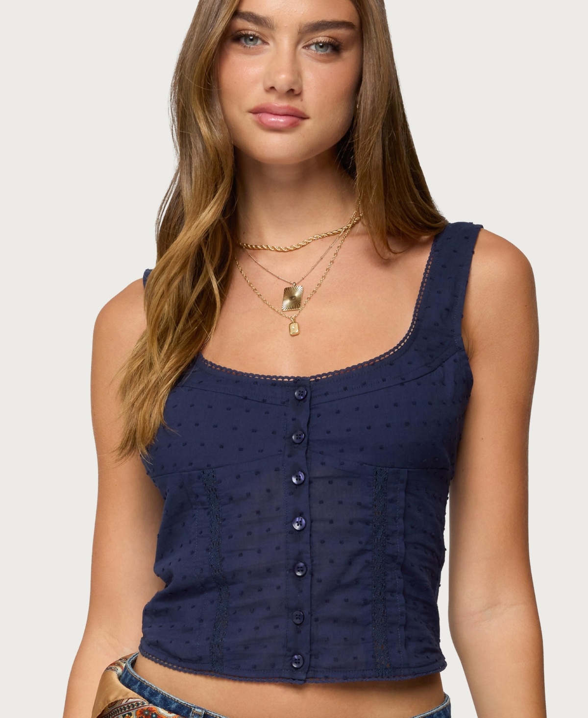 Click here for Edikted Womens Embroidered Cotton Button Up Top -... prices