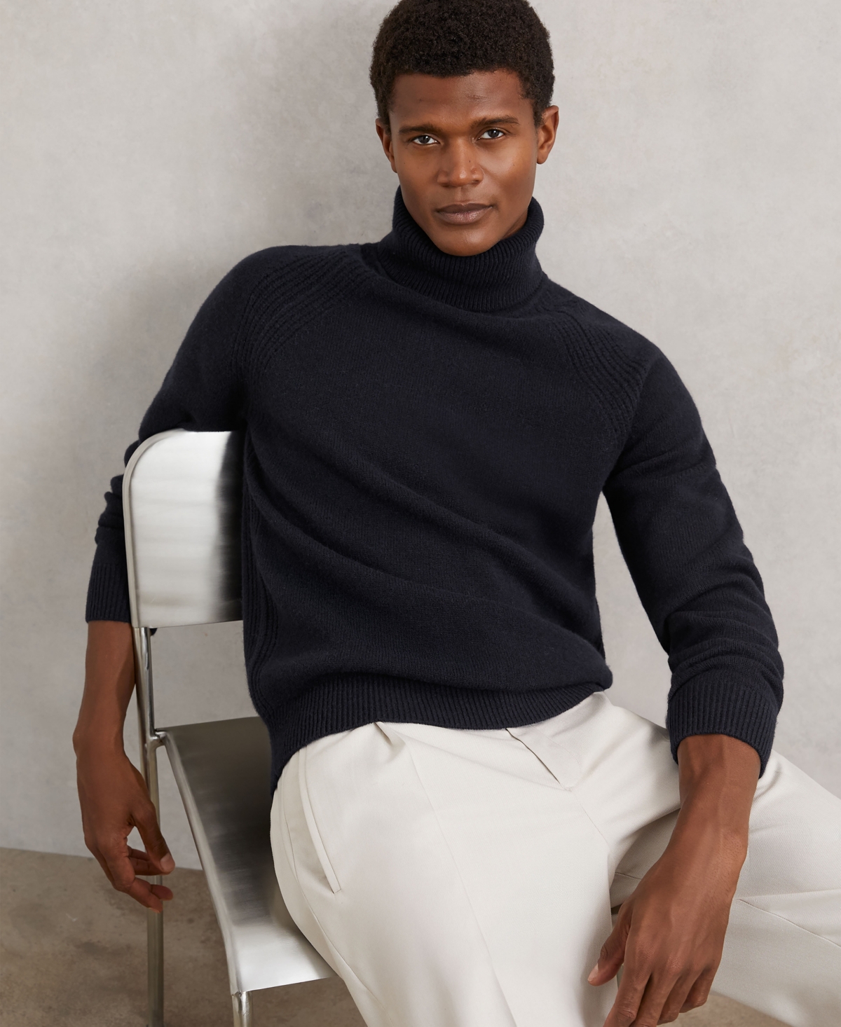 Click here for Reiss Mens Wool-Cashmere Roll-Neck Sweater - Navy prices