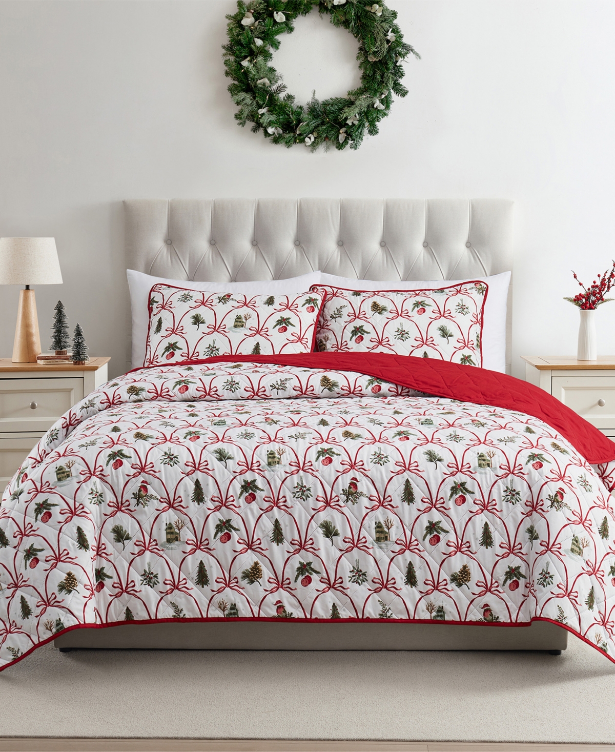 Click here for Vcny Home Christmas Bow Microfiber 2-Pc. Quilt Set... prices