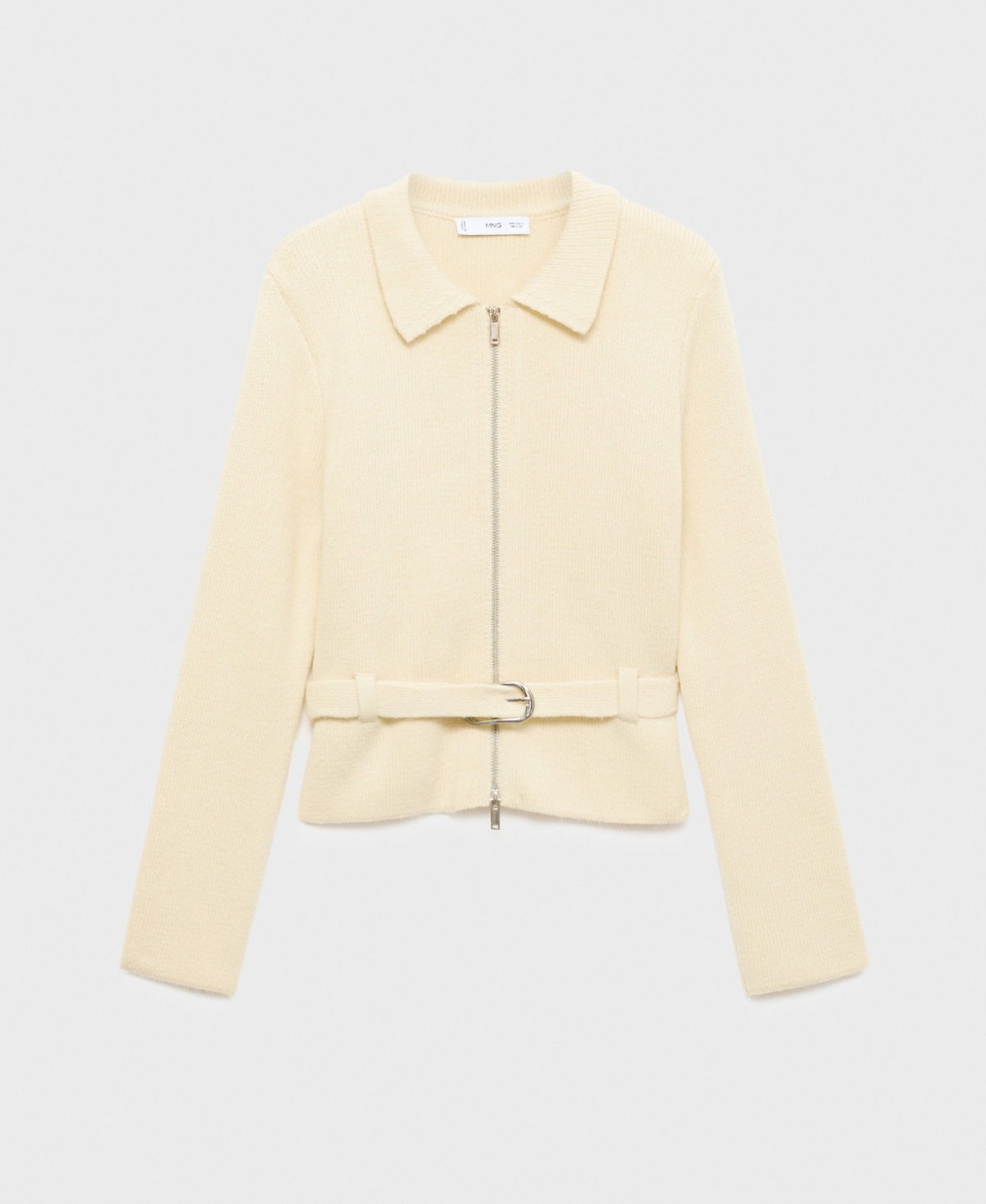 Click here for Mango Womens Belt And Buckle Knitted Jacket - Ecru prices