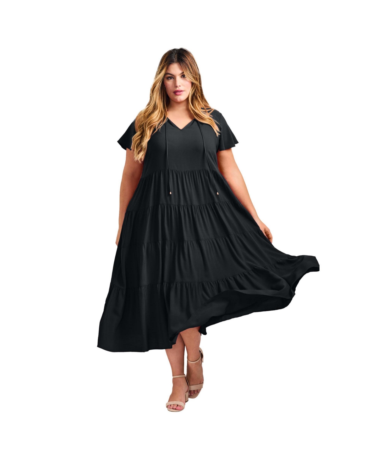 Click here for Avenue Womens Lani Tiered Dress - Black prices