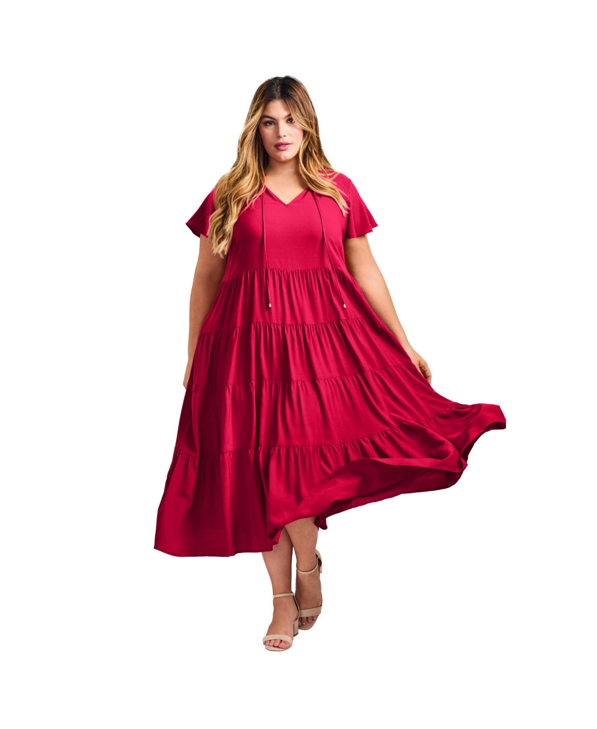 Click here for Avenue Womens Lani Tiered Dress - Tango red prices