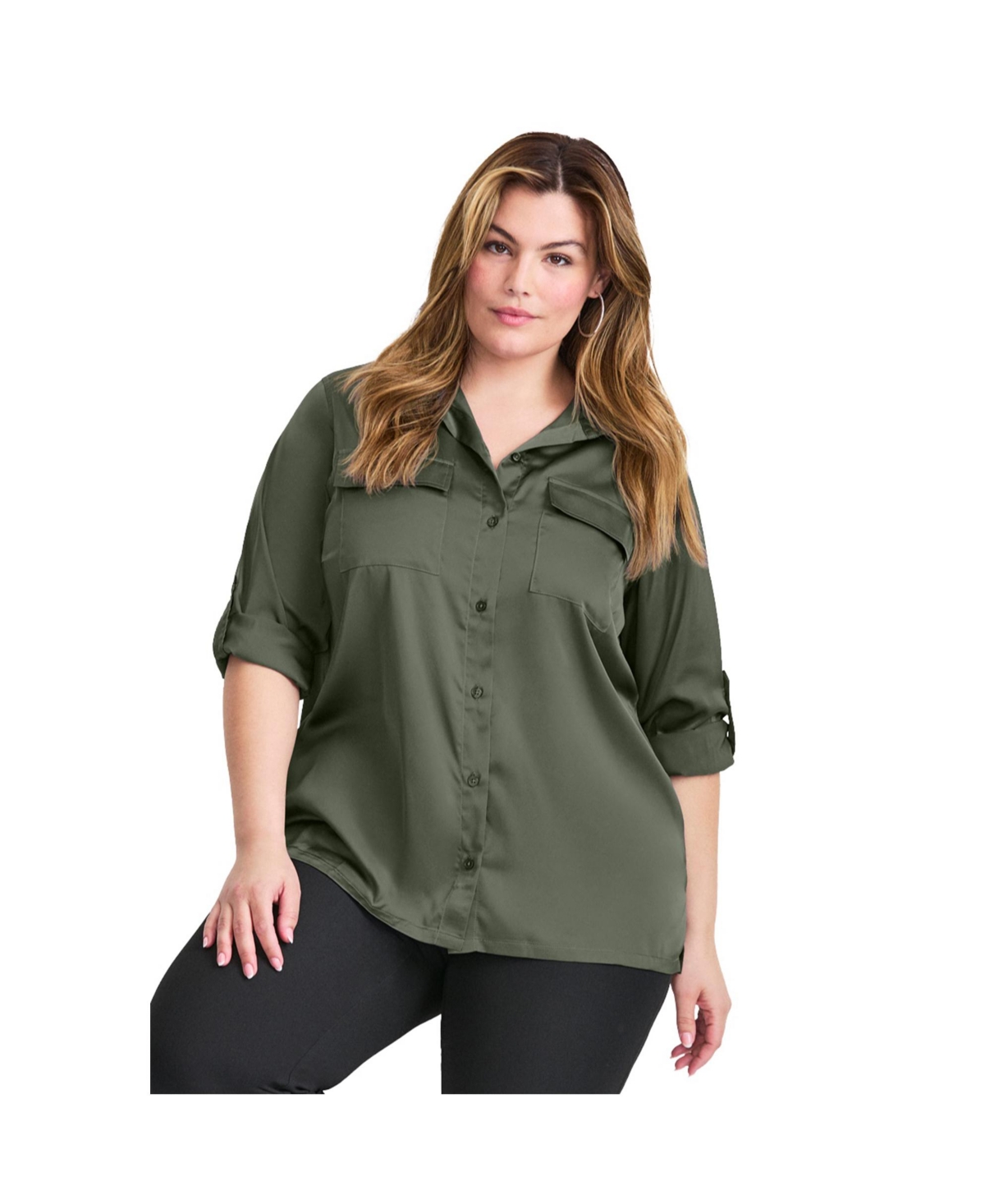 Click here for Avenue Womens Sateen Utility Shirt - Olive green prices