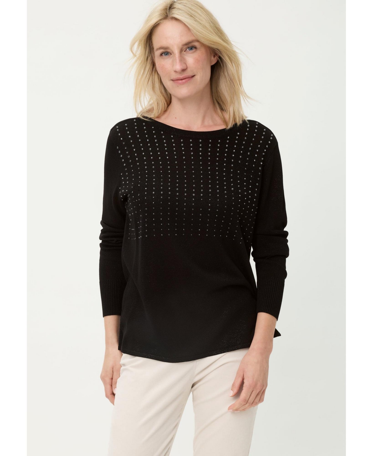 Click here for Olsen Womens Embellished Fine Gauge Sweater - Blac... prices