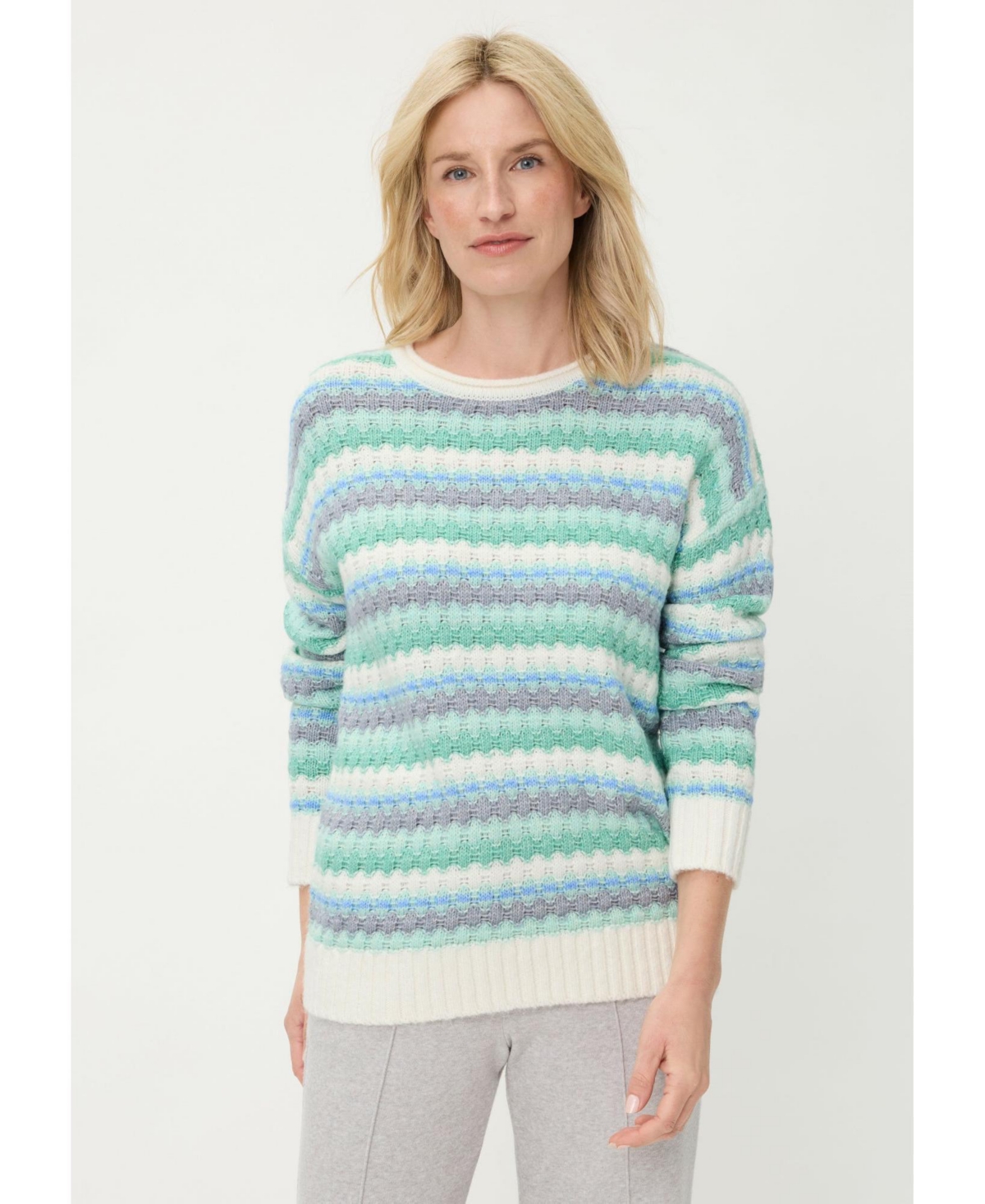 Click here for Olsen Womens Stripe Sweater - Dark mint prices