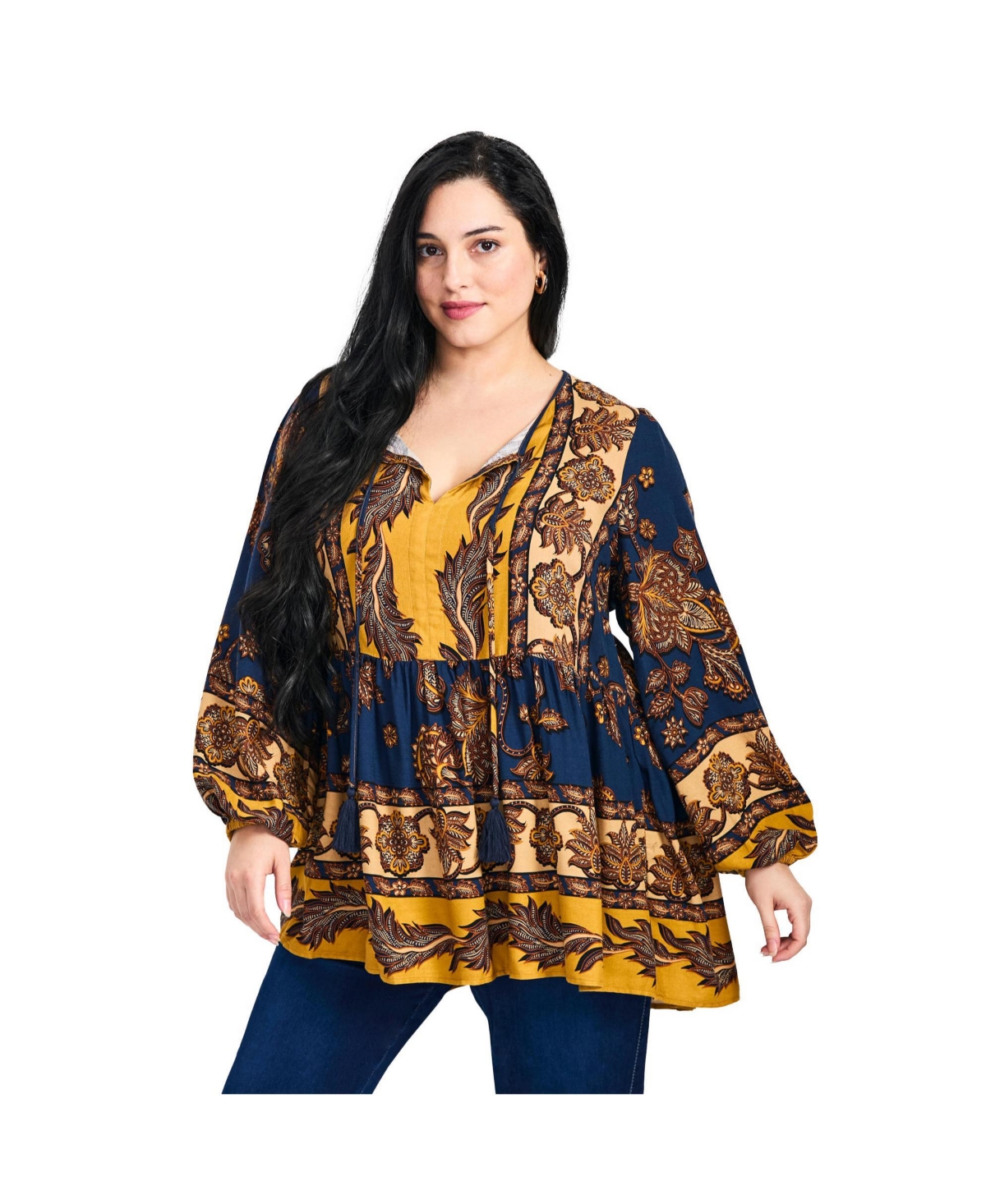 Click here for Avenue Womens Cara Blouson Peasant Blouse - Navy b... prices