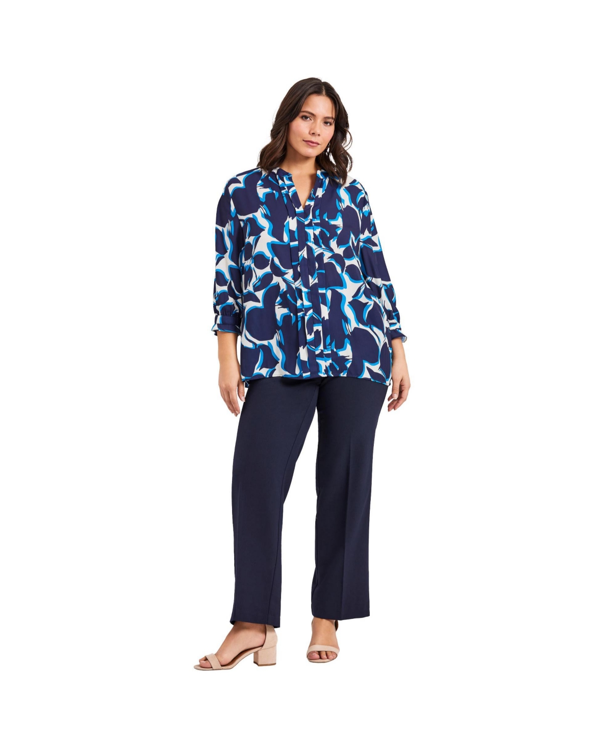Click here for Avenue Womens Plus Size Pintuck Popover Top - Navy... prices