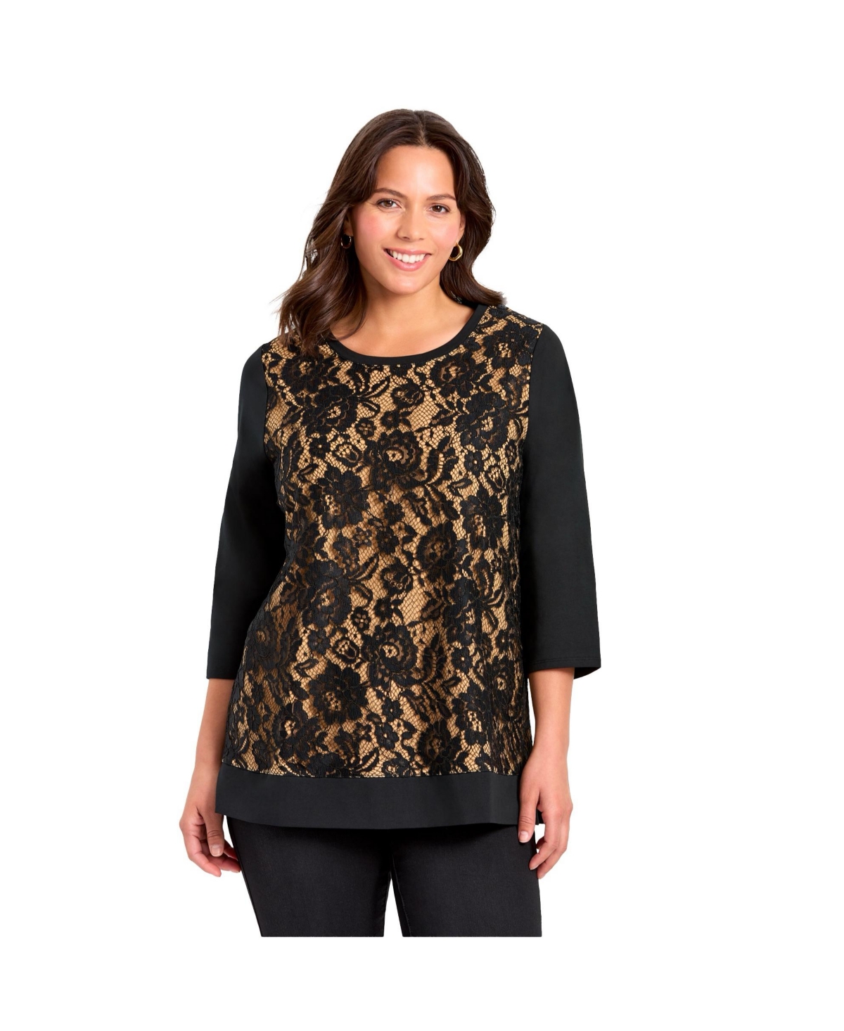 Click here for Avenue Womens Lace Crewneck Tee - Black floral lac... prices