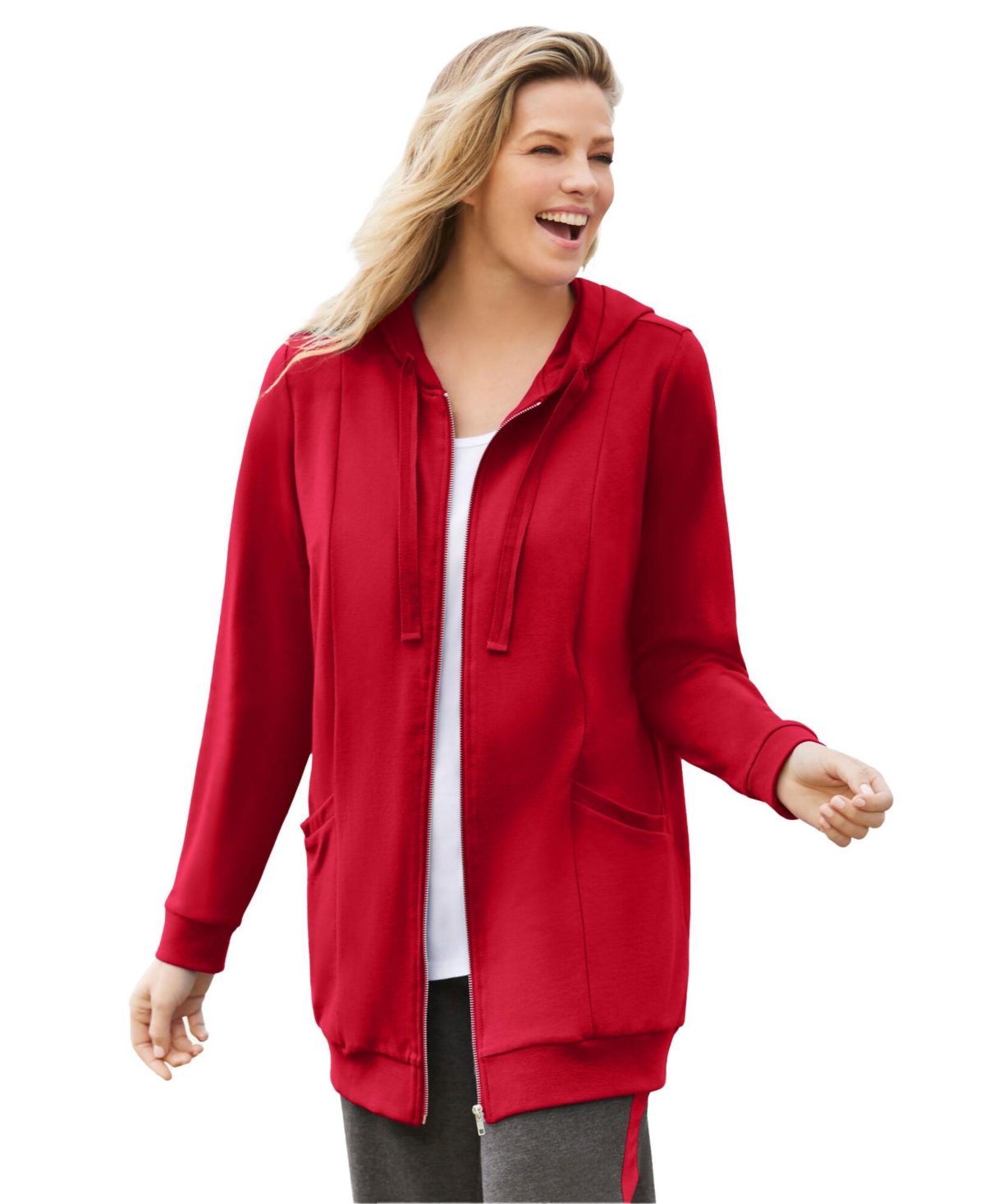 Click here for Woman Within Plus Size Zip Front Tunic Hoodie Jack... prices