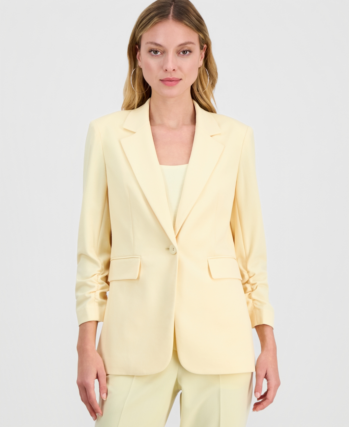 Click here for Bar Iii Womens Crepe One-Button Scrunched-Sleeve J... prices