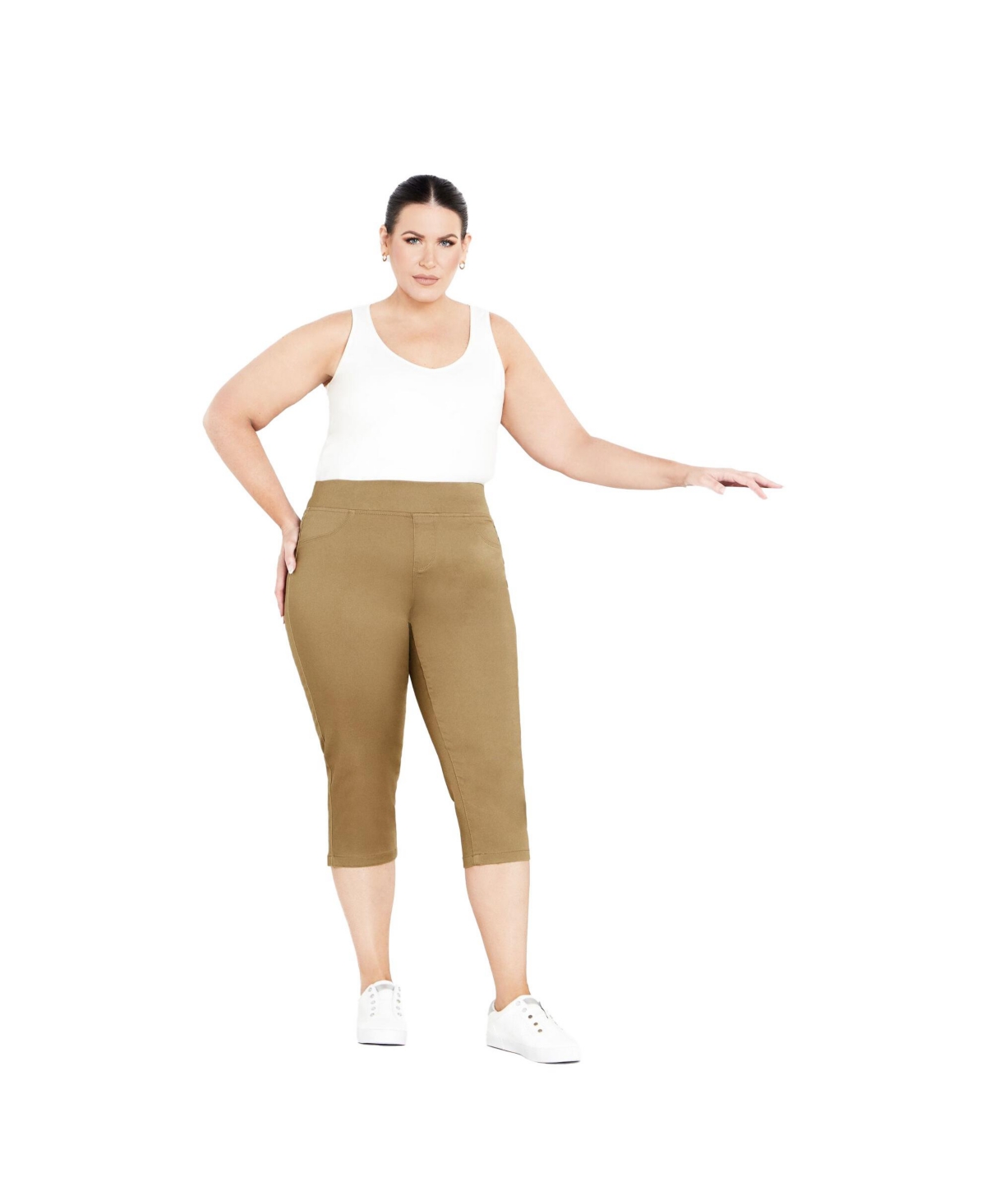 Click here for Avenue Womens Butter Denim Pull On Crop Jean - Kha... prices