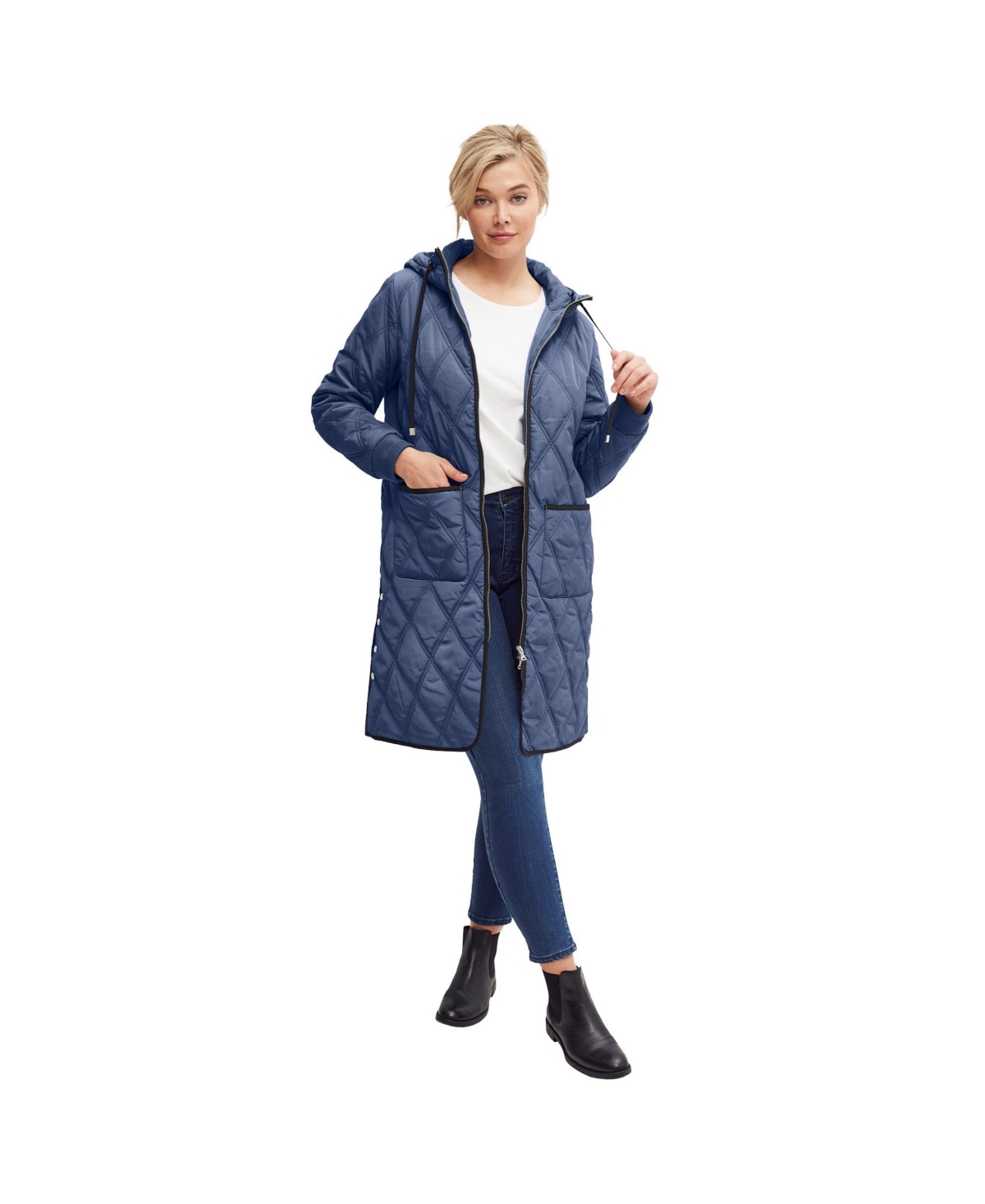 Click here for ellos Womens Long Quilted Hooded Jacket - Night bl... prices