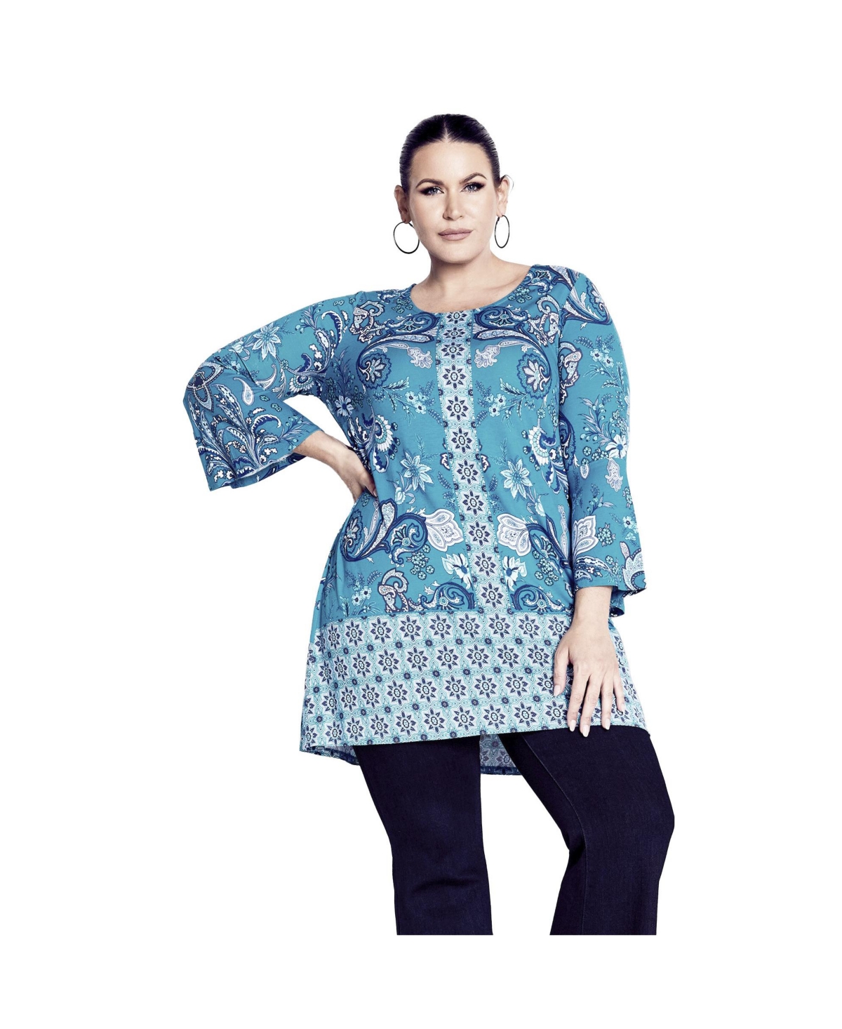 Click here for Avenue Womens Betsy Placement Tunic - Emerald pais... prices