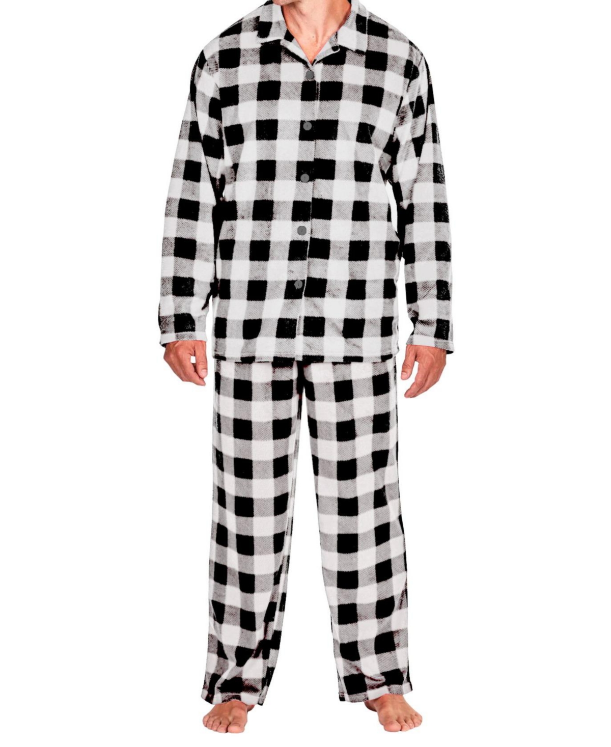 Click here for Mens Notch Collar Fleece Pajama Set - Black  white... prices