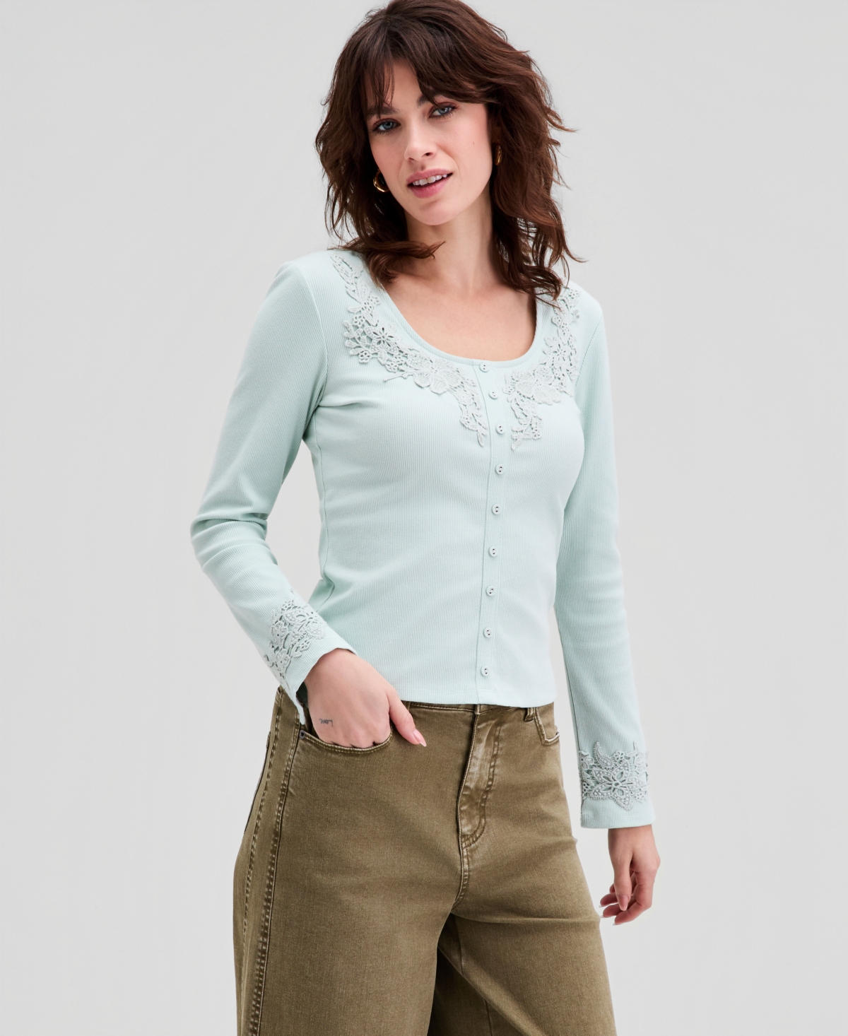 Click here for And Now This Womens Scoop-Neck Button-Front Top  M... prices