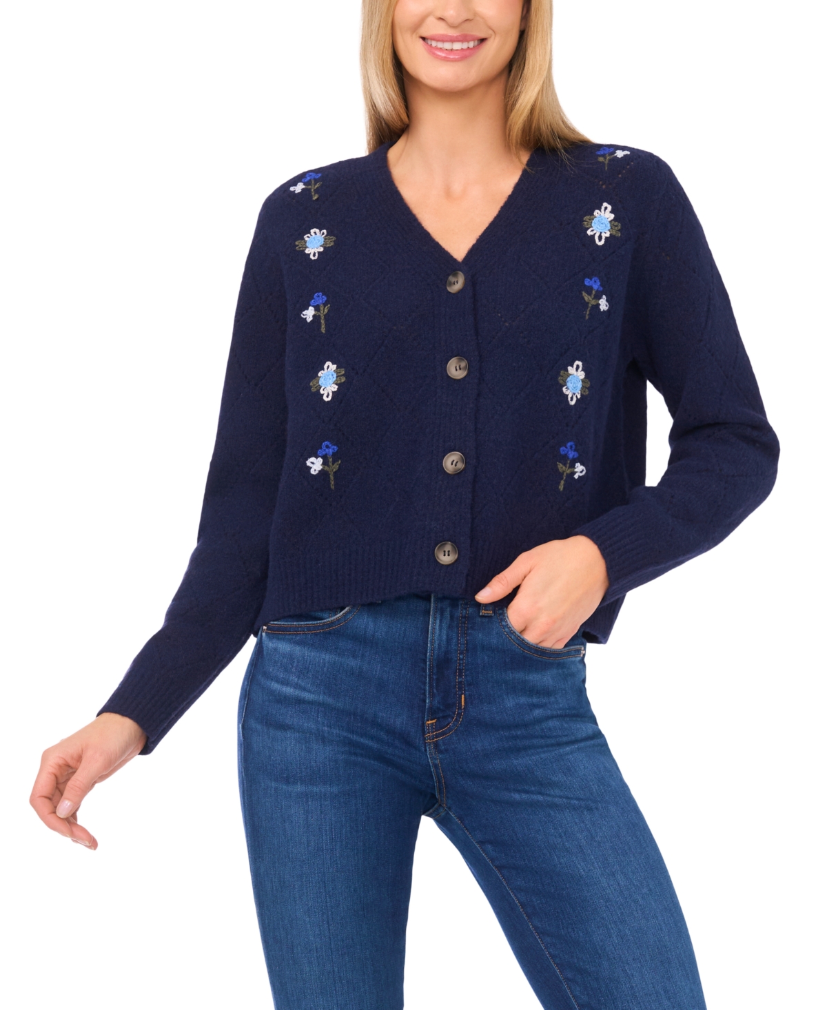 Click here for CeCe Womens Flower Embroidery Long-Sleeve Cardigan... prices