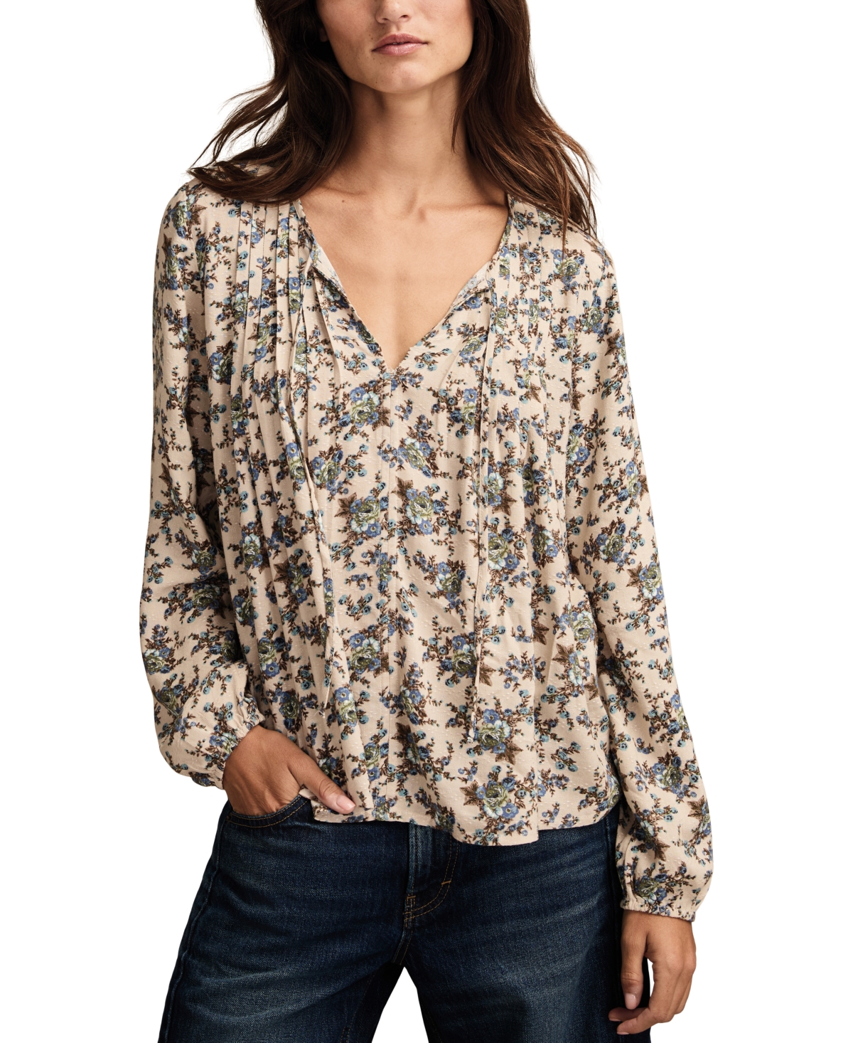 Click here for Lucky Brand Womens Pintuck Floral Peasant Top - Li... prices