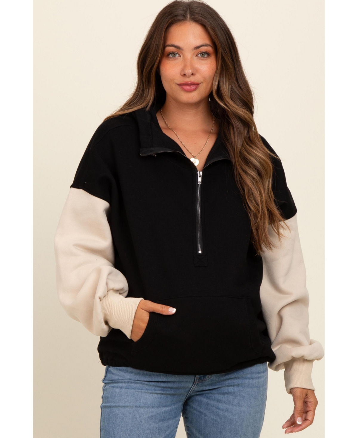 Click here for Pinkblush Maternity Black Coloblock Half Zip Hoodi... prices