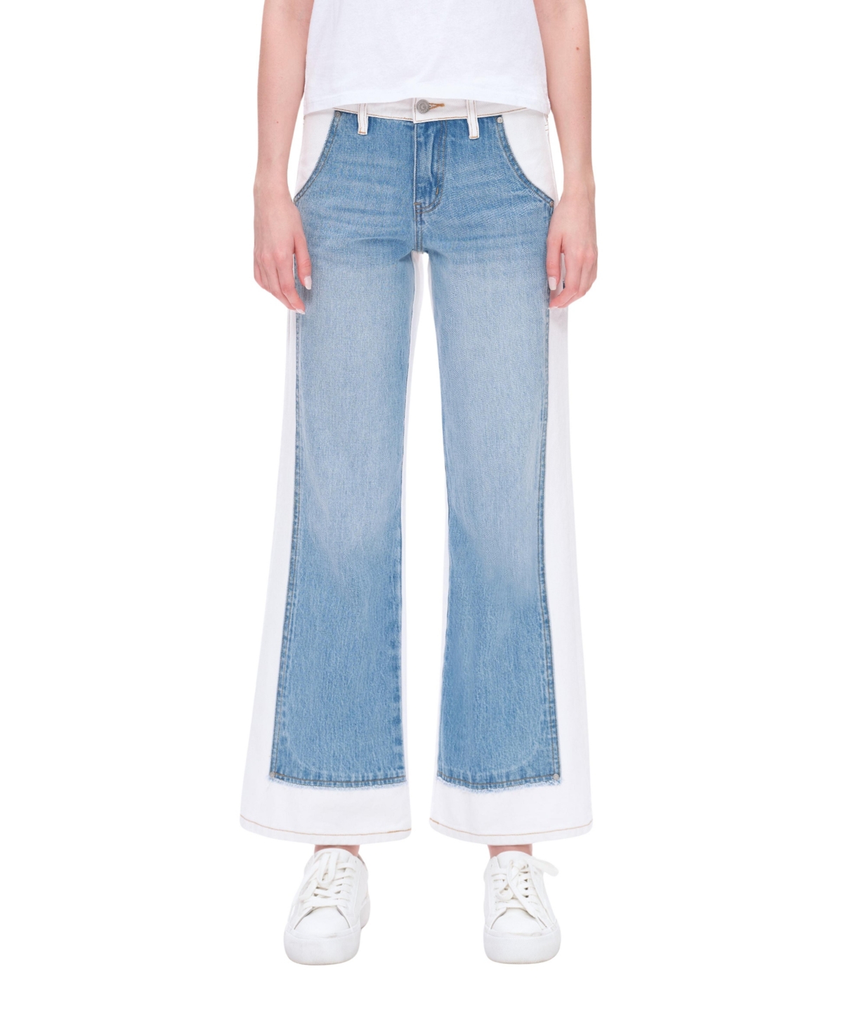 Click here for Bayeas Womens Mid-Rise Colorblocked Wide-Leg Jeans... prices
