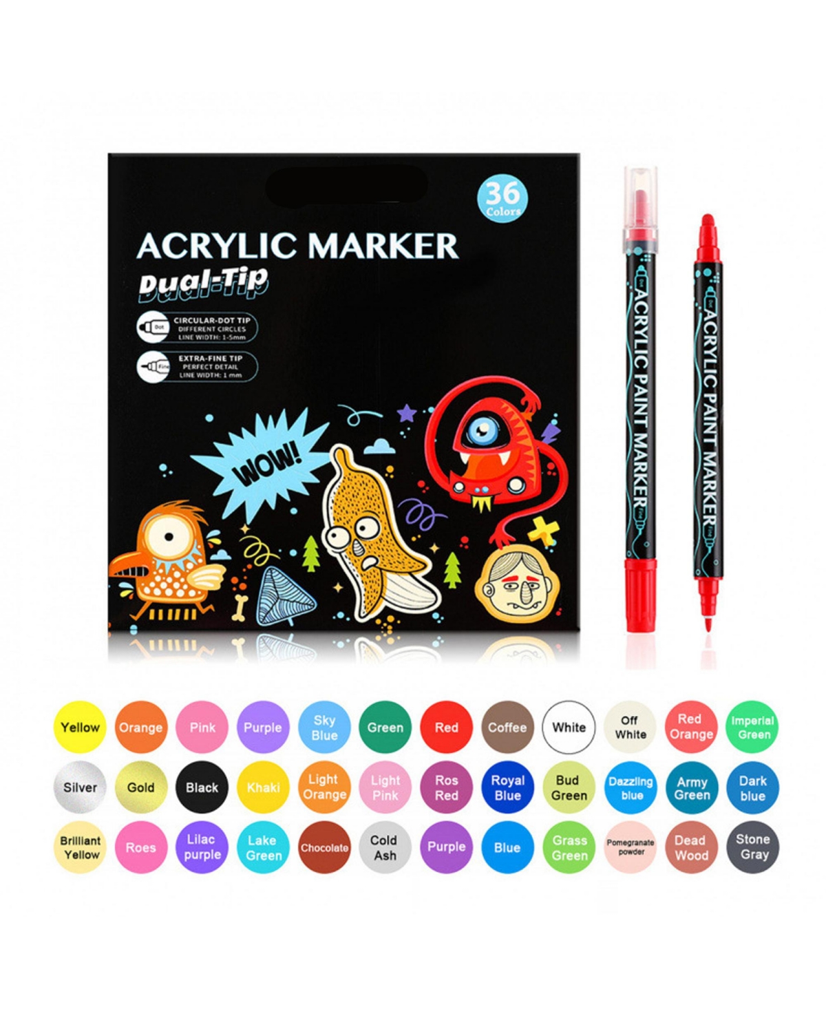 Click here for Htutwoo 36 Colors Waterproof Dual Tip Paint Pens... prices