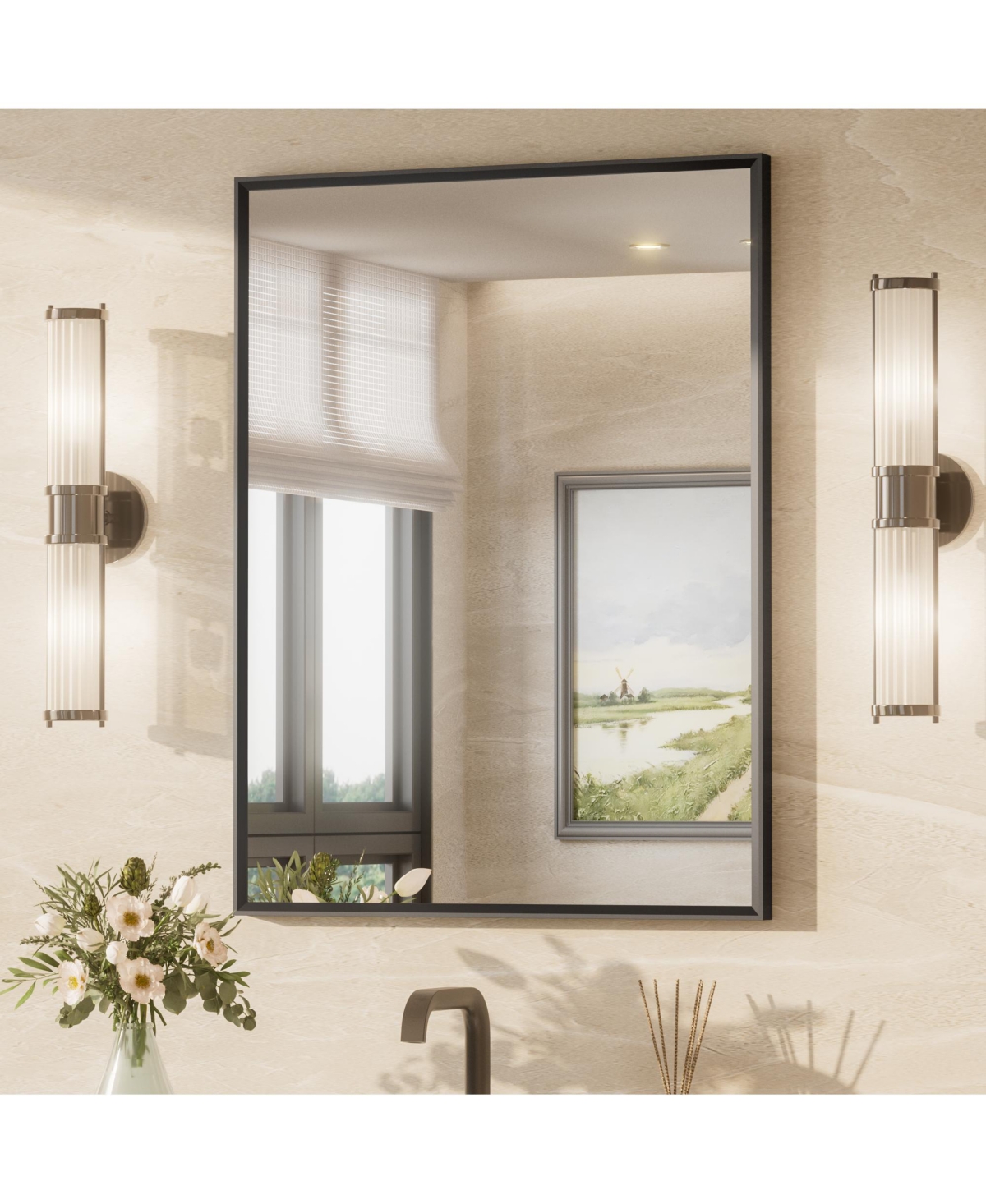 Click here for Keonjinn Inch Brushed Black Bathroom Vanity Mirror... prices