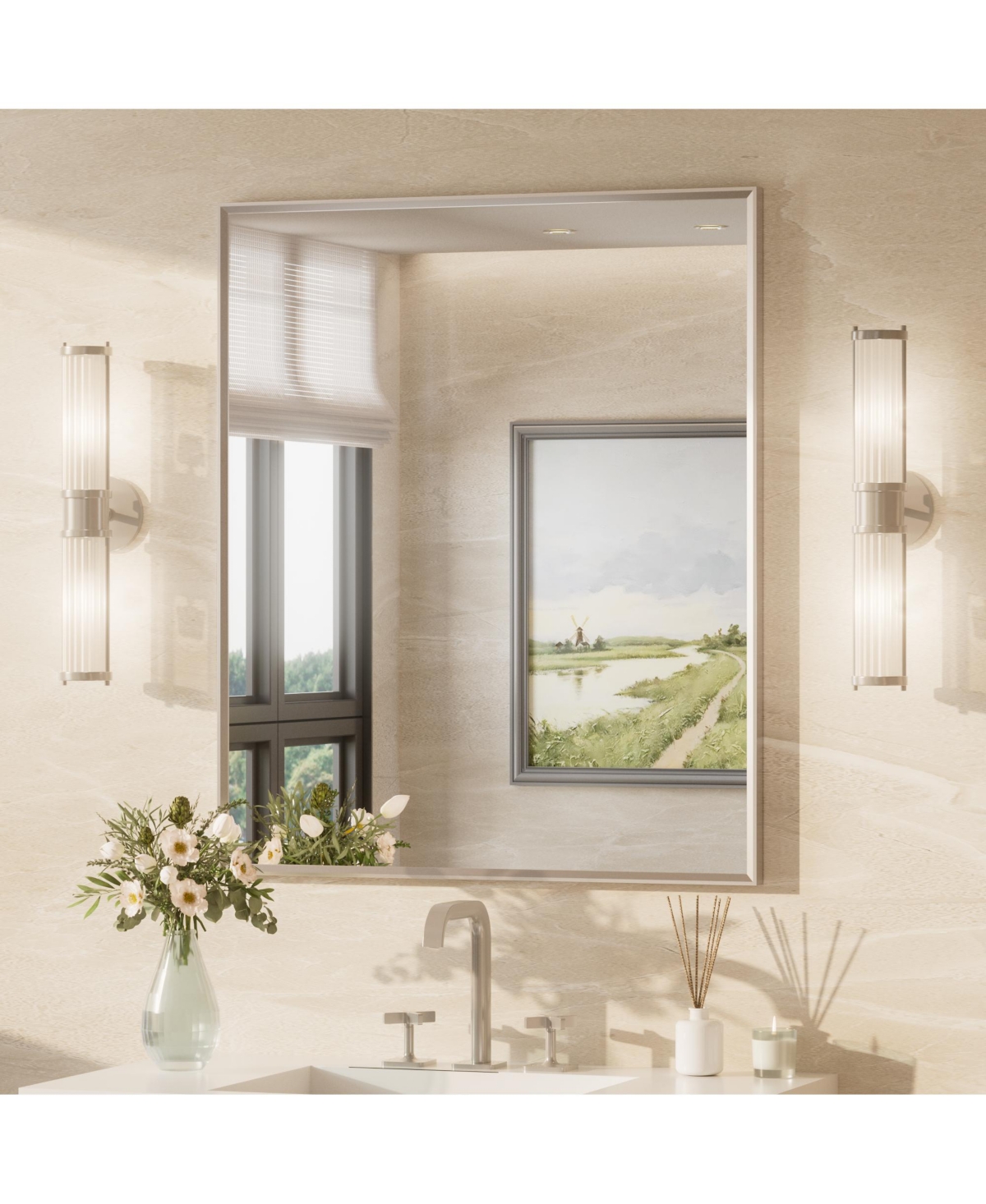 Click here for Keonjinn Inch Brushed Nickel Bathroom Vanity Mirro... prices