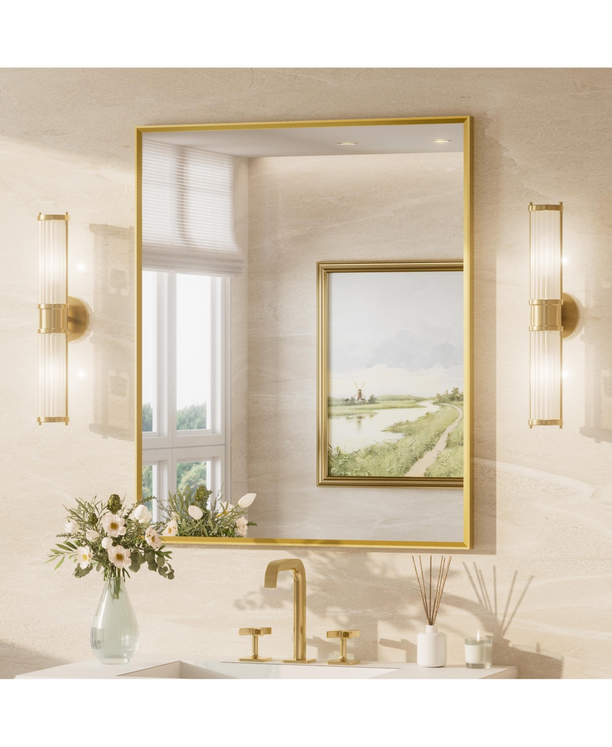 Click here for Keonjinn 30x36 Inch Brushed Gold Bathroom Vanity M... prices