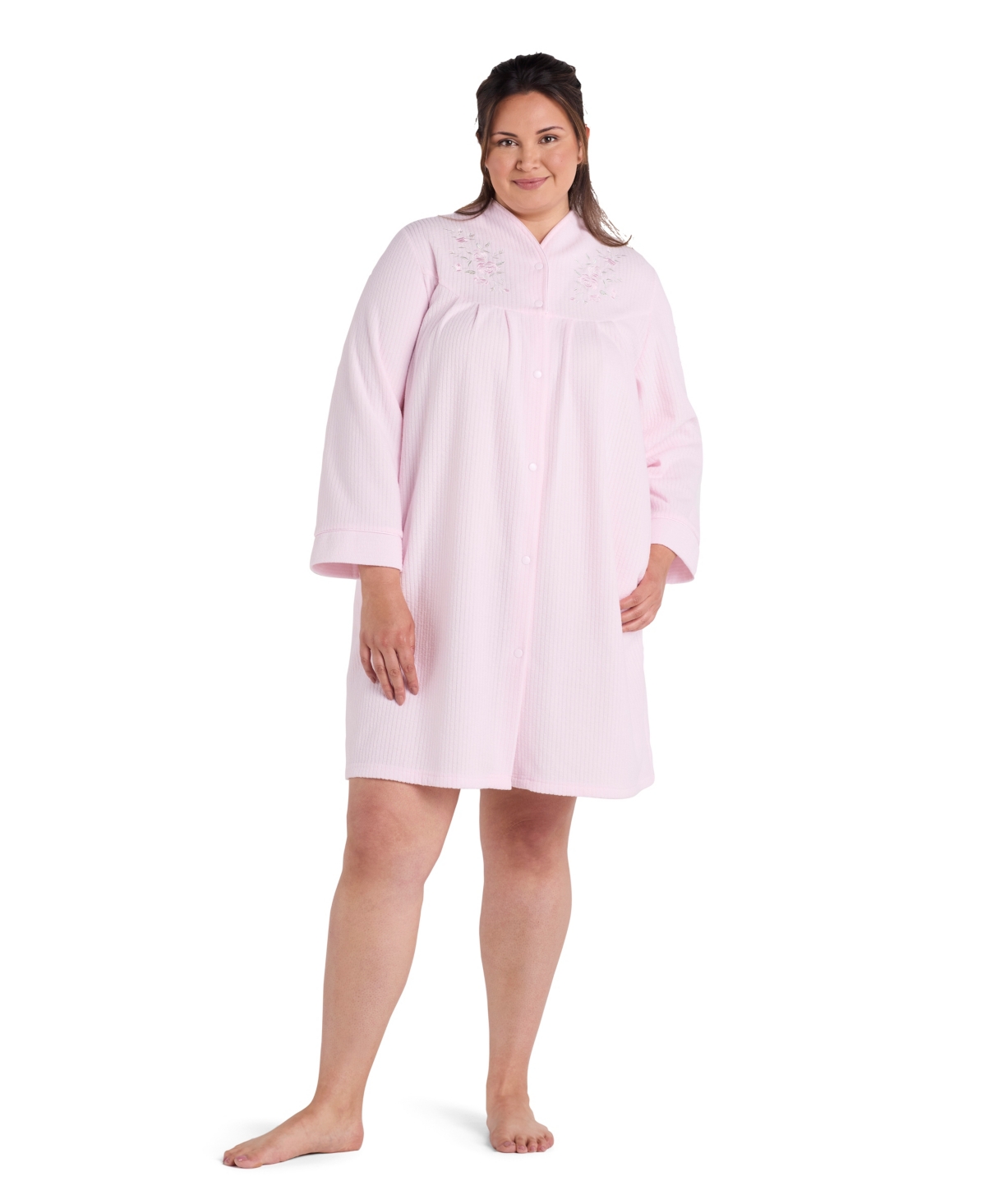 Click here for Miss Elaine Plus Size Long-Sleeves Short Robe - Pi... prices