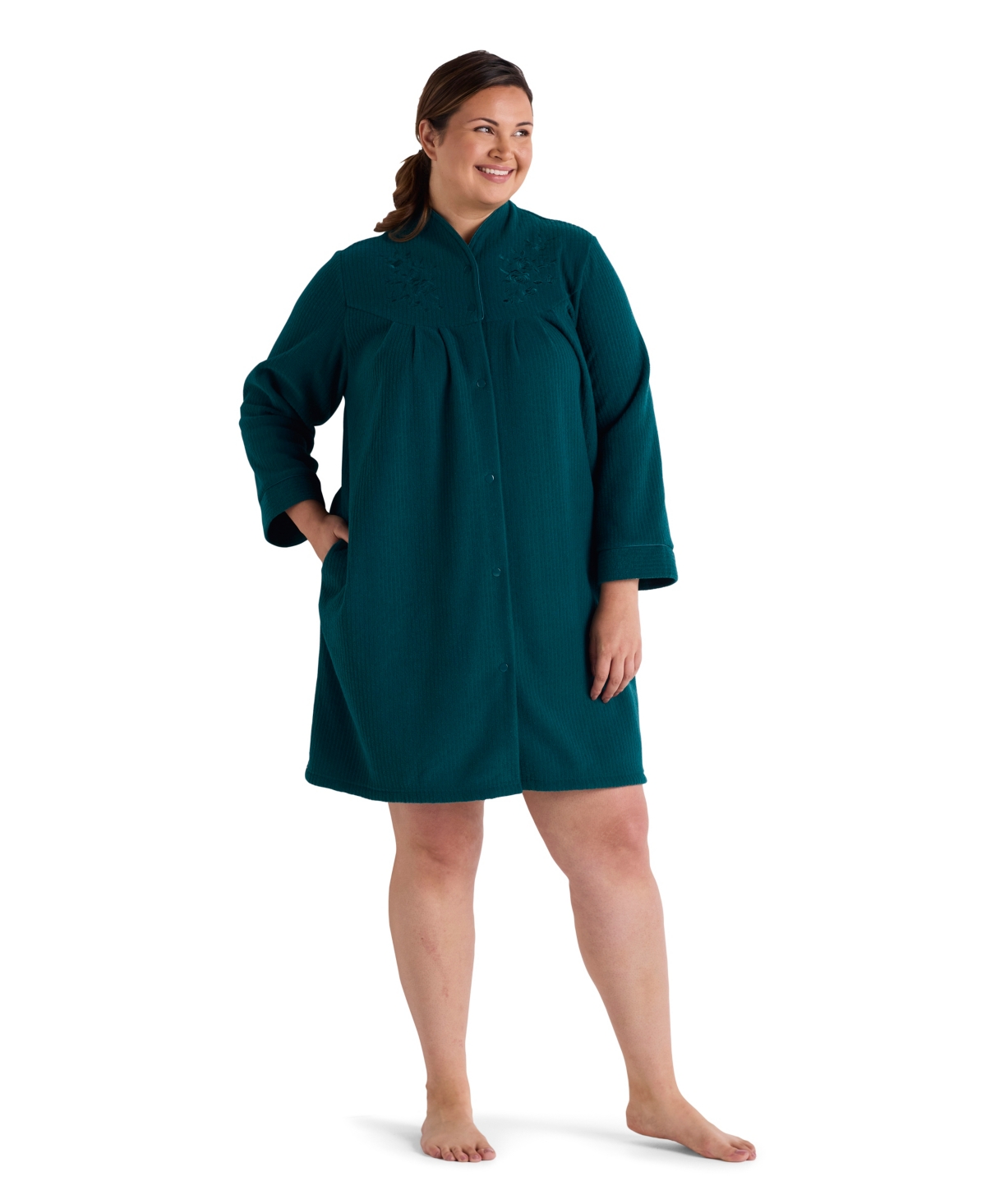 Click here for Miss Elaine Plus Size Long-Sleeves Short Robe - Em... prices