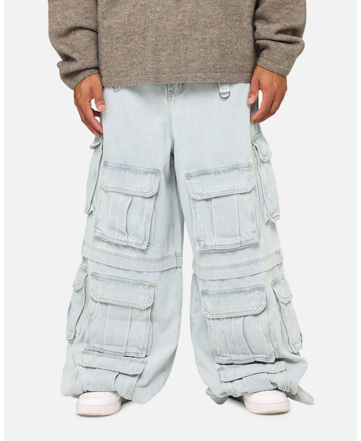 Click here for Loiter Mens Rave Multi Cargo Denim Jeans - Light/P... prices