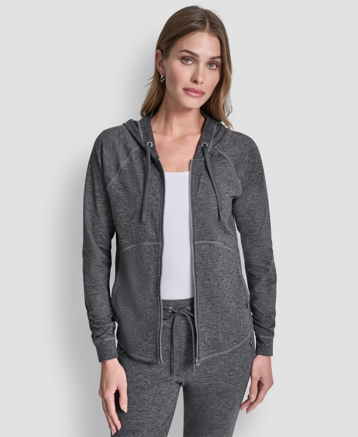 Click here for Dkny Womens Full-Zip Long-Sleeve Hoodie - Black Sp... prices